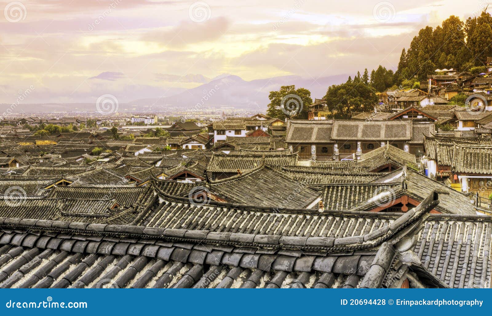 Sunset Along the Rooftops of Lijiang Stock Photo - Image of roof ...