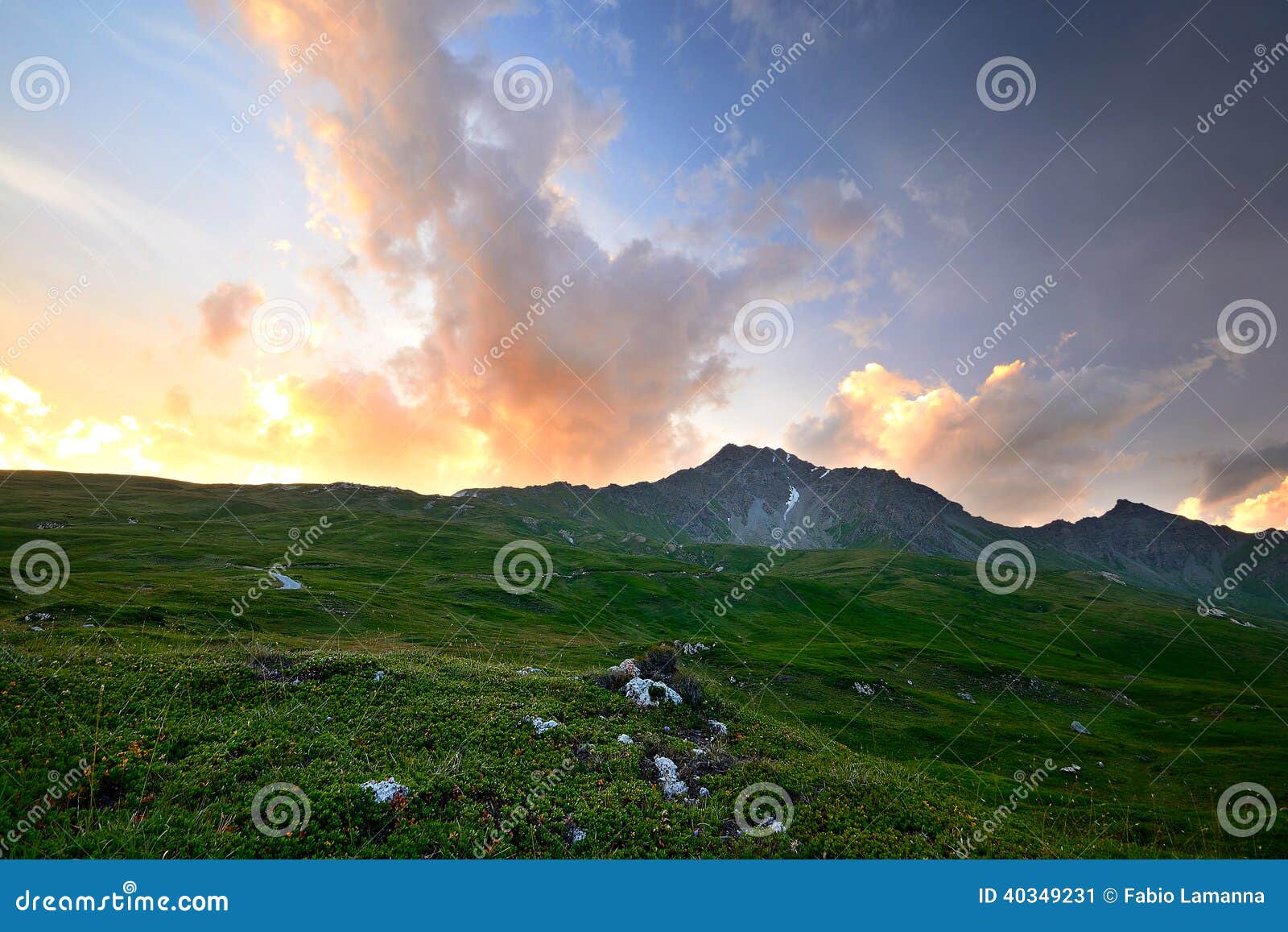 Sunset in the Alps stock image. Image of idyllic, bush - 40349231