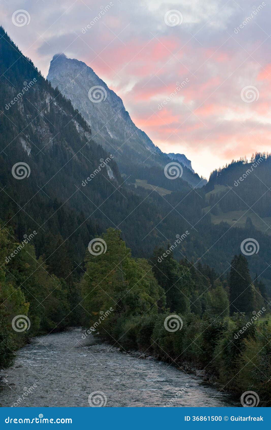 Sunset in the alps stock photo. Image of pink, epic, river - 36861500