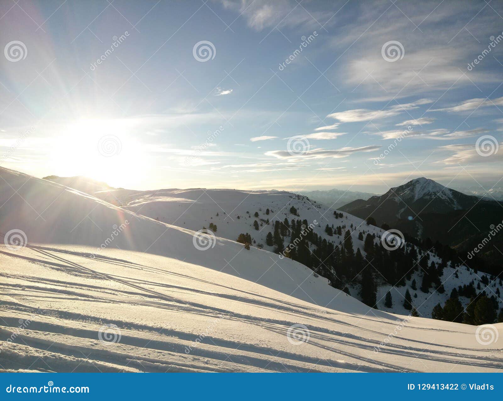 Sunset in Alps stock photo. Image of cold, light, winter - 129413422