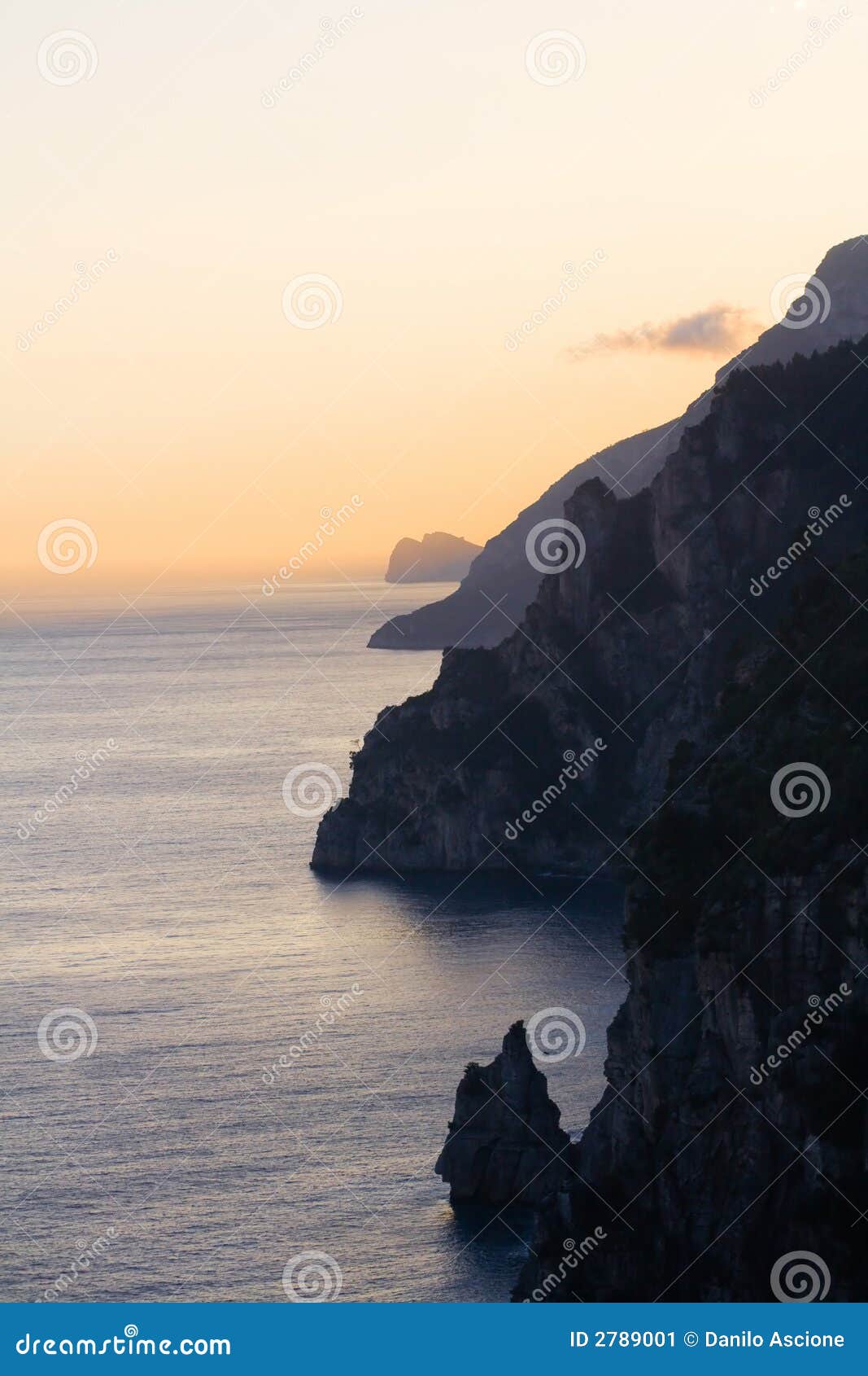 Sunset on Amalfi coast stock image. Image of colored, cliff - 2789001