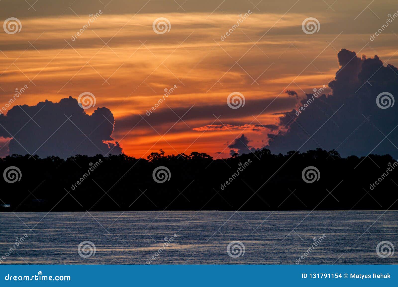 Sunset on Amazon river stock photo. Image of america - 131791154