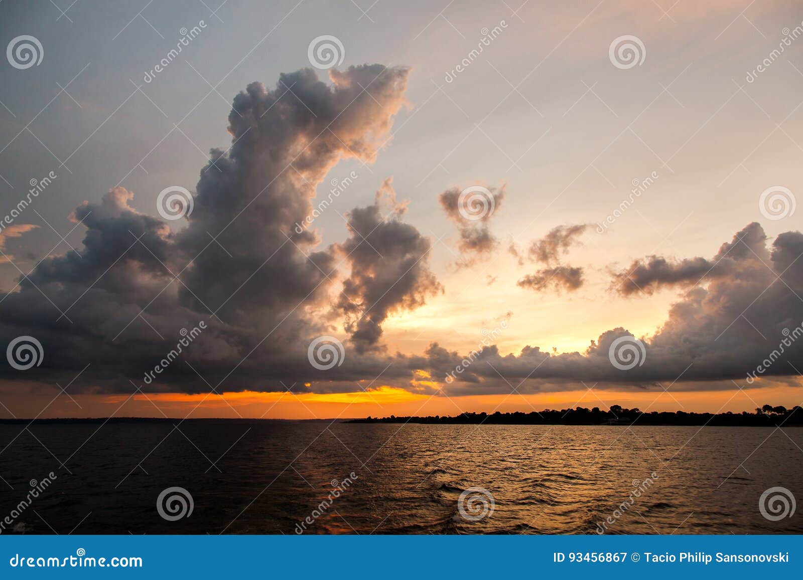 Sunset on Amazon River with Clouds Stock Image - Image of amazonia ...