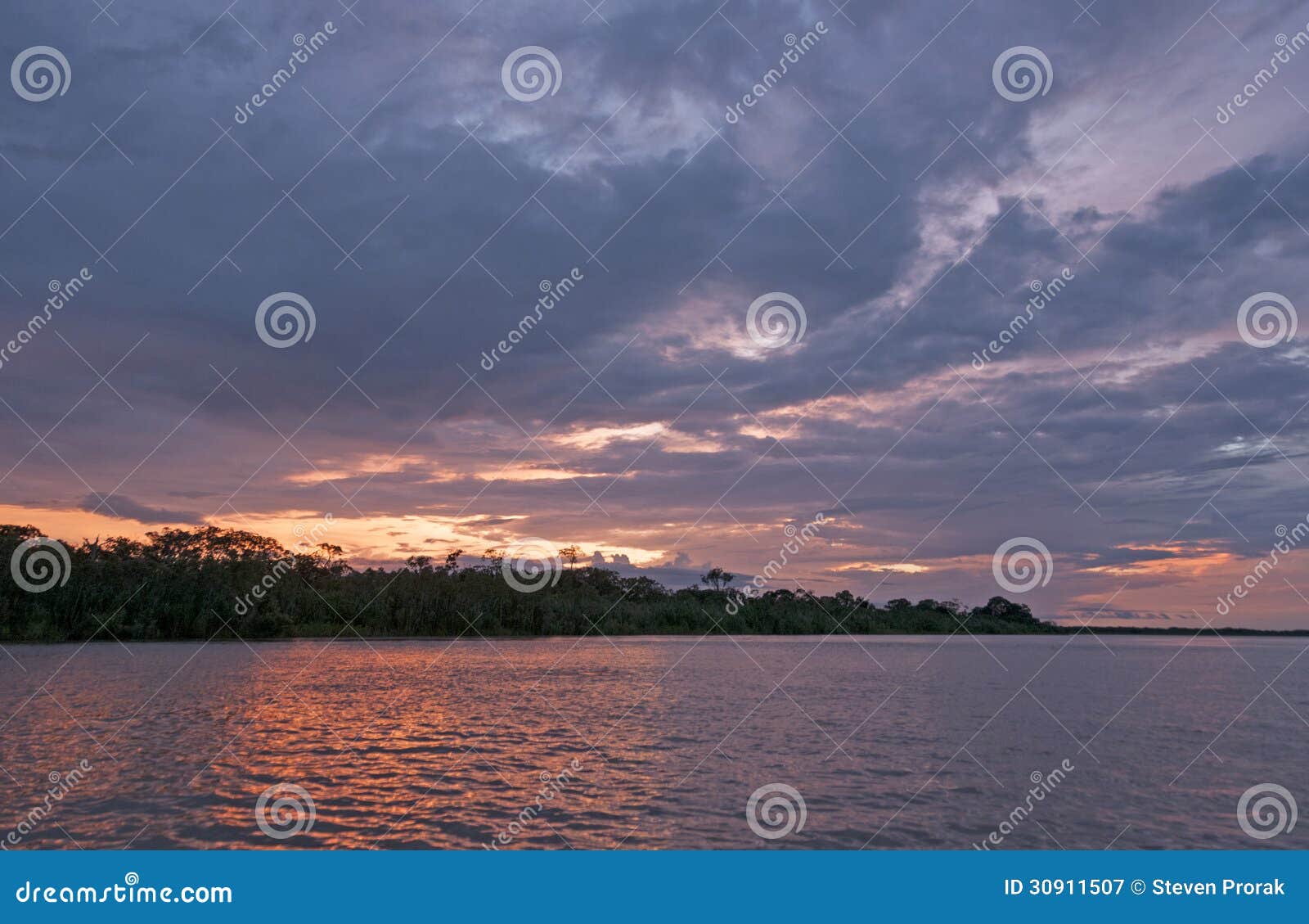 Sunset on the Amazon River stock image. Image of clouds - 30911507