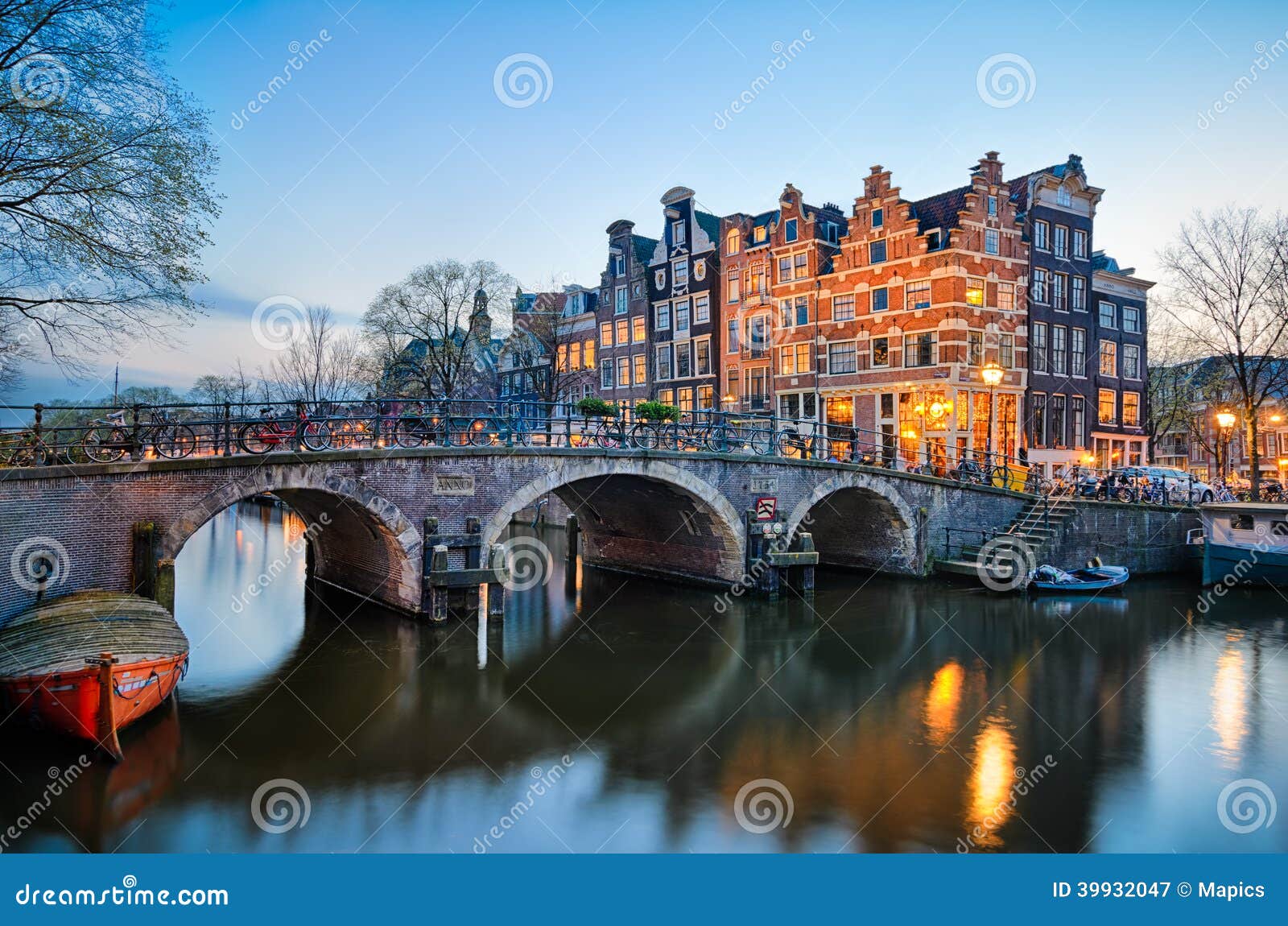 Sunset in Amsterdam, Netherlands Stock Image - Image of landmark ...