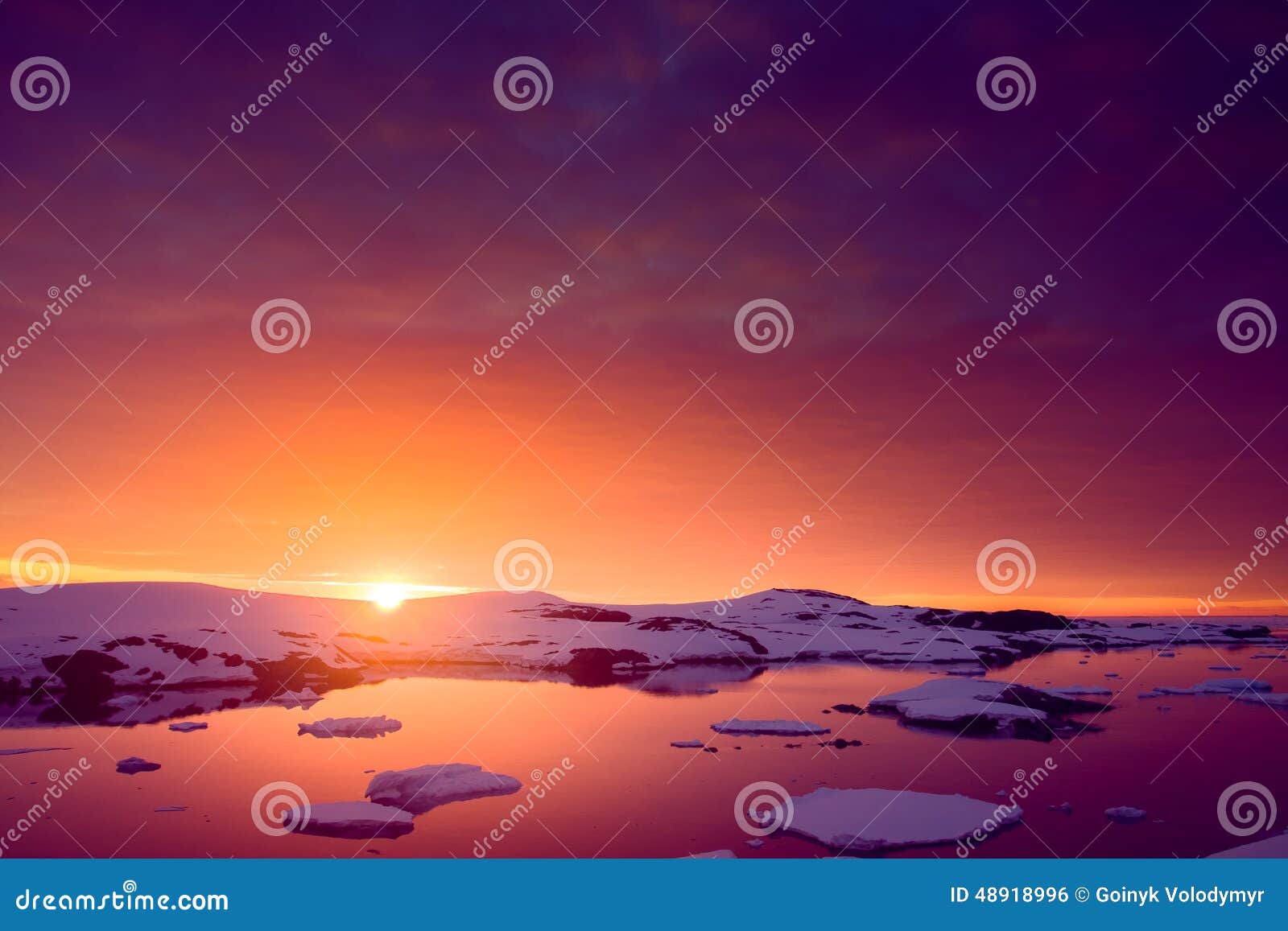 Sunset in Antarctica stock photo. Image of background - 48918996