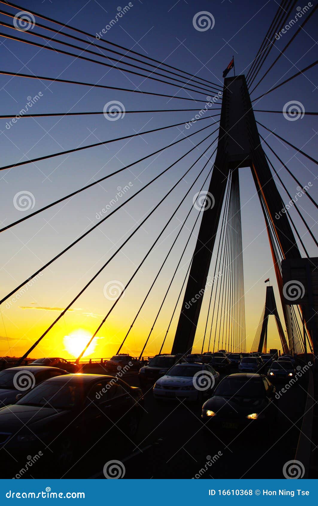 Sunset and anzac bridge editorial stock photo. Image of traffic - 16610368