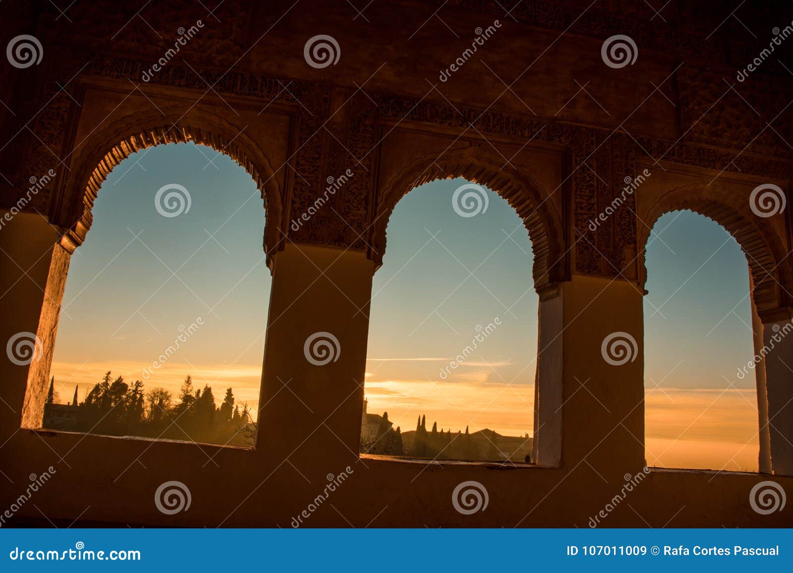 Sunset from Arabian Windows. Arc Shaped Windows Stock Image - Image of ...
