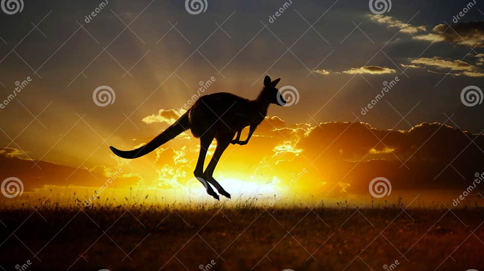 Sunset Australian Outback Kangaroo Stock Photo - Image of orange, dusk ...