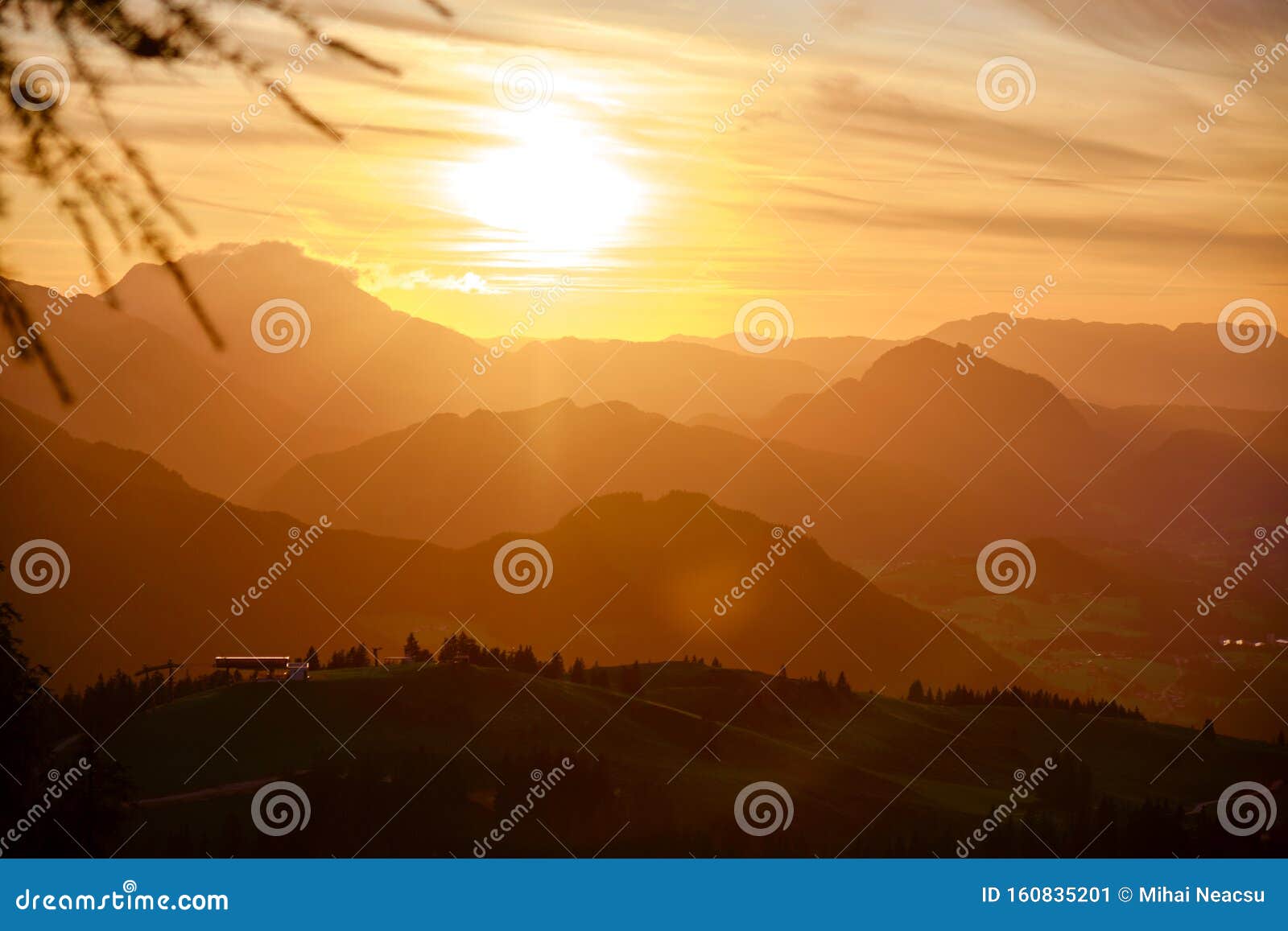 Sunset in the Austrian Alps - Panorama View from Donnerkogel, with ...