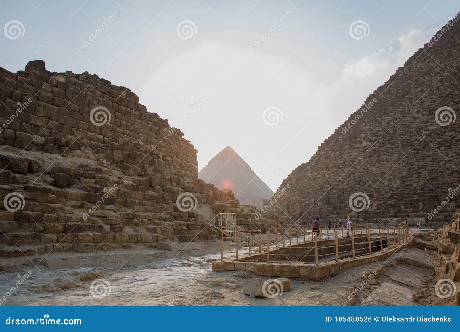 Sunset on the Background of the Egyptian Pyramids Stock Photo - Image ...