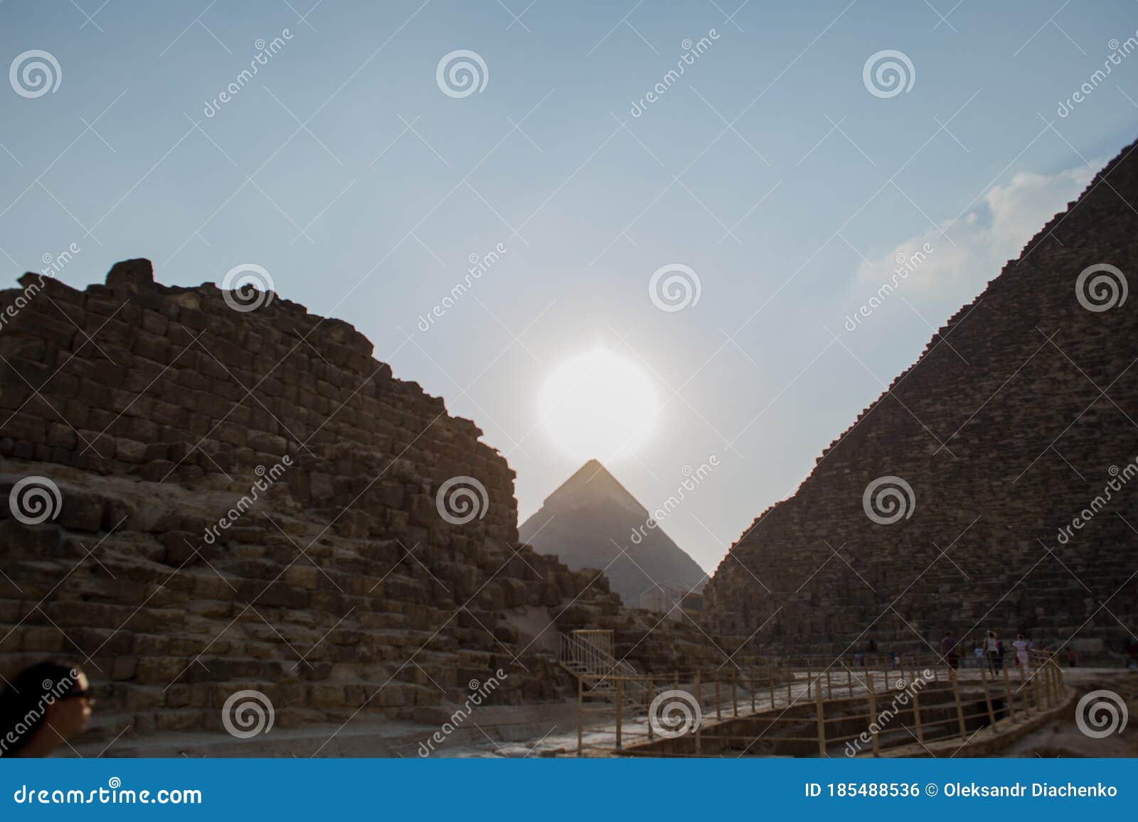 Sunset on the Background of the Egyptian Pyramids Stock Photo - Image ...