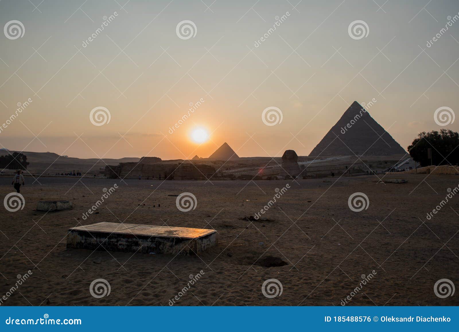 Sunset on the Background of the Egyptian Pyramids Stock Photo - Image ...
