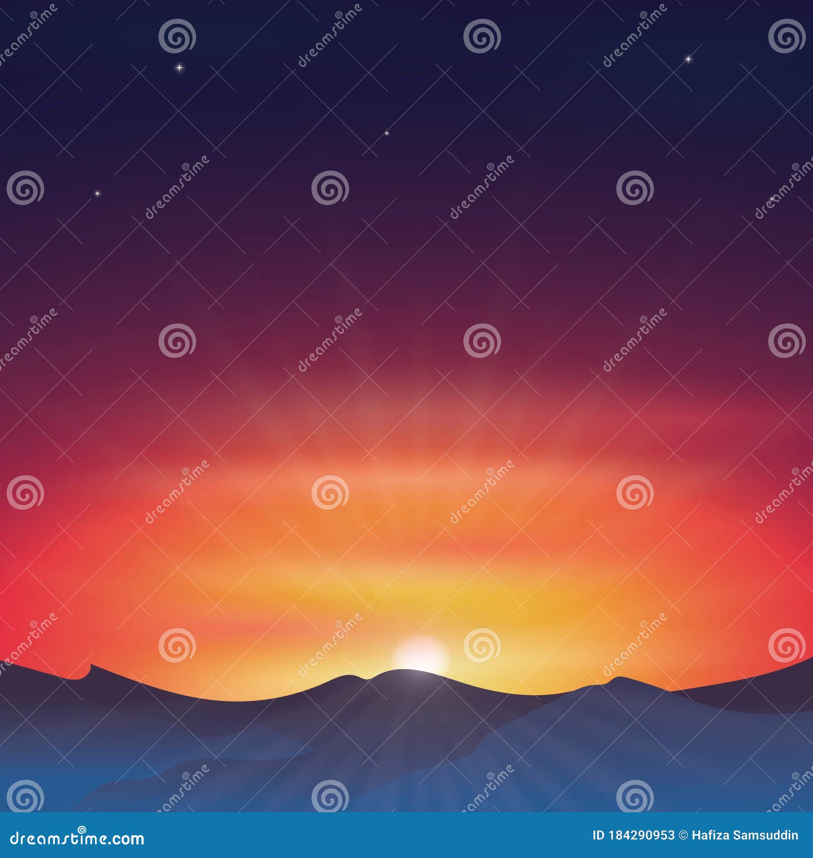 A Sunset Background Illustration. Stock Vector - Illustration of star ...