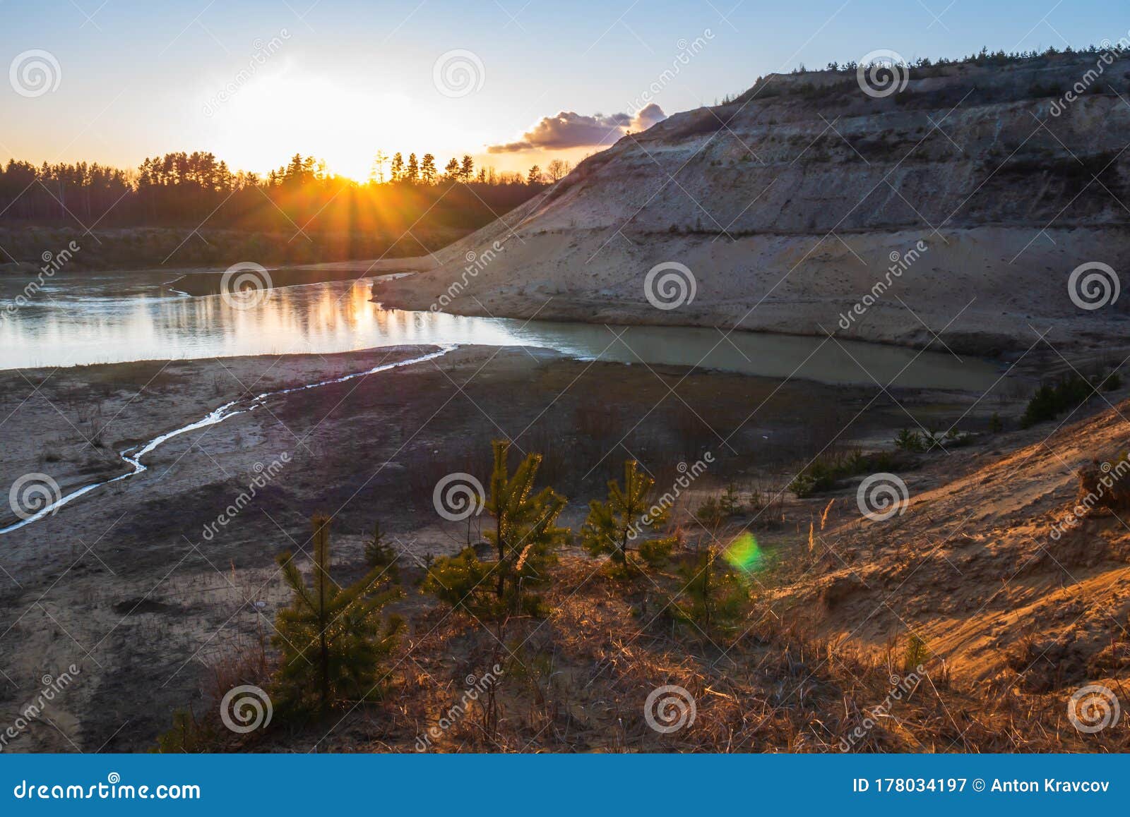 Sunset in the Background of an Abandoned Quarry Stock Image - Image of ...