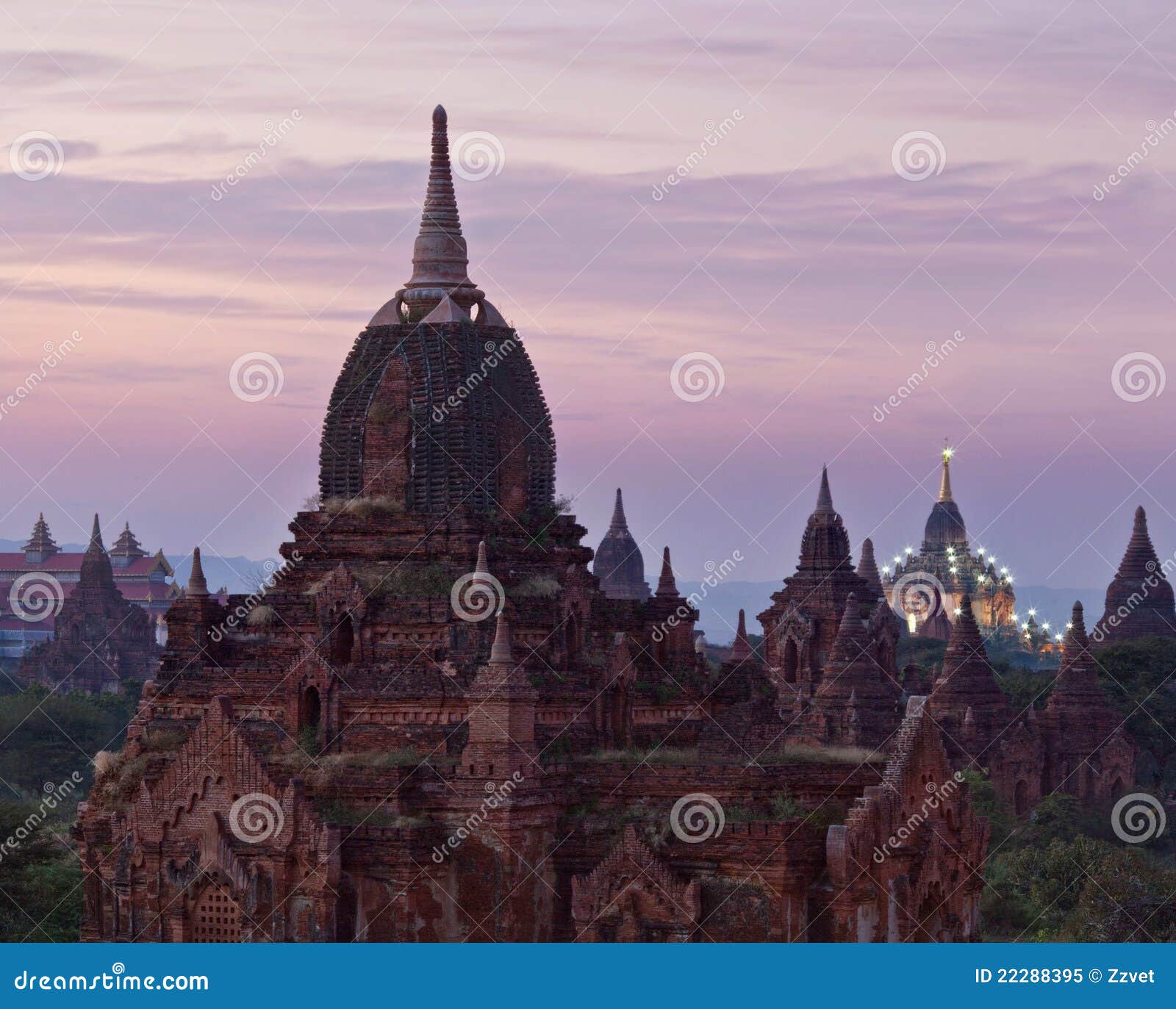 Sunset in Bagan, Myanmar stock image. Image of architecture - 22288395