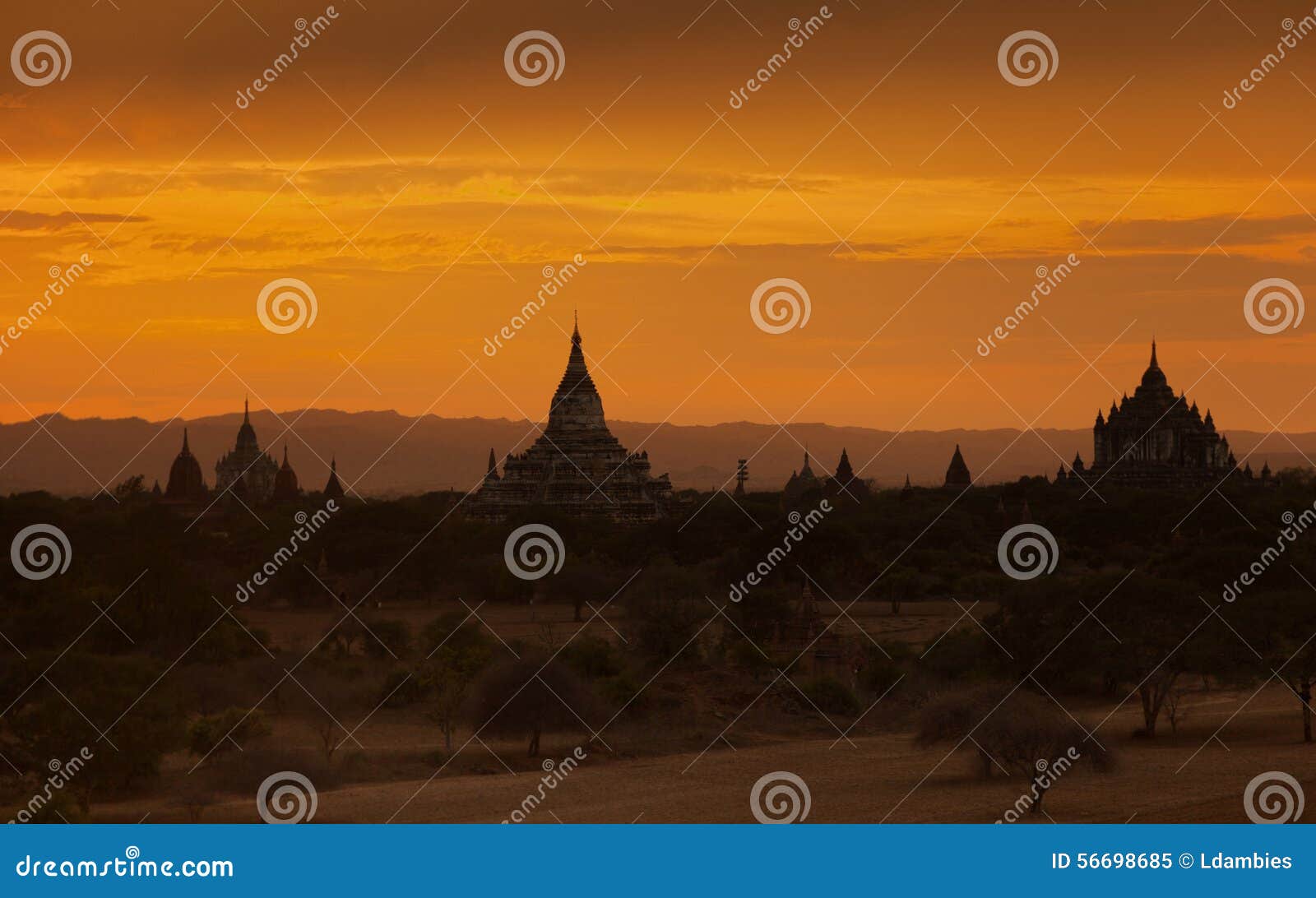 Sunset in Bagan Myanmar stock image. Image of buddhist - 56698685