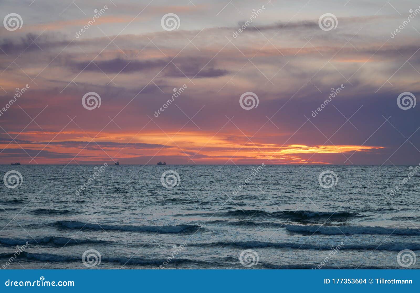 Sunset at baltic sea stock photo. Image of horizon, wave - 177353604