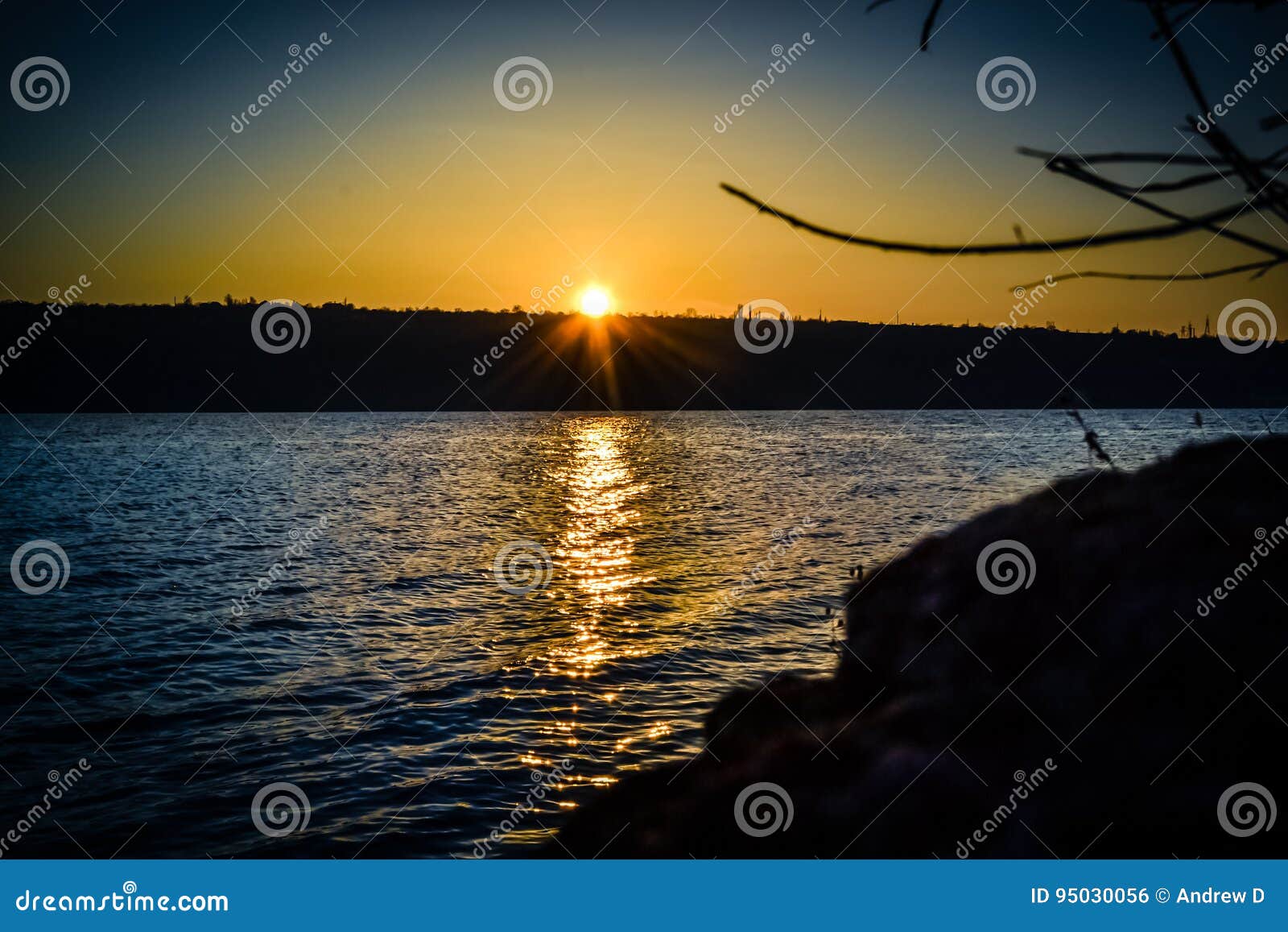 Sunset stock photo. Image of lightreflection, hill, reflection - 95030056