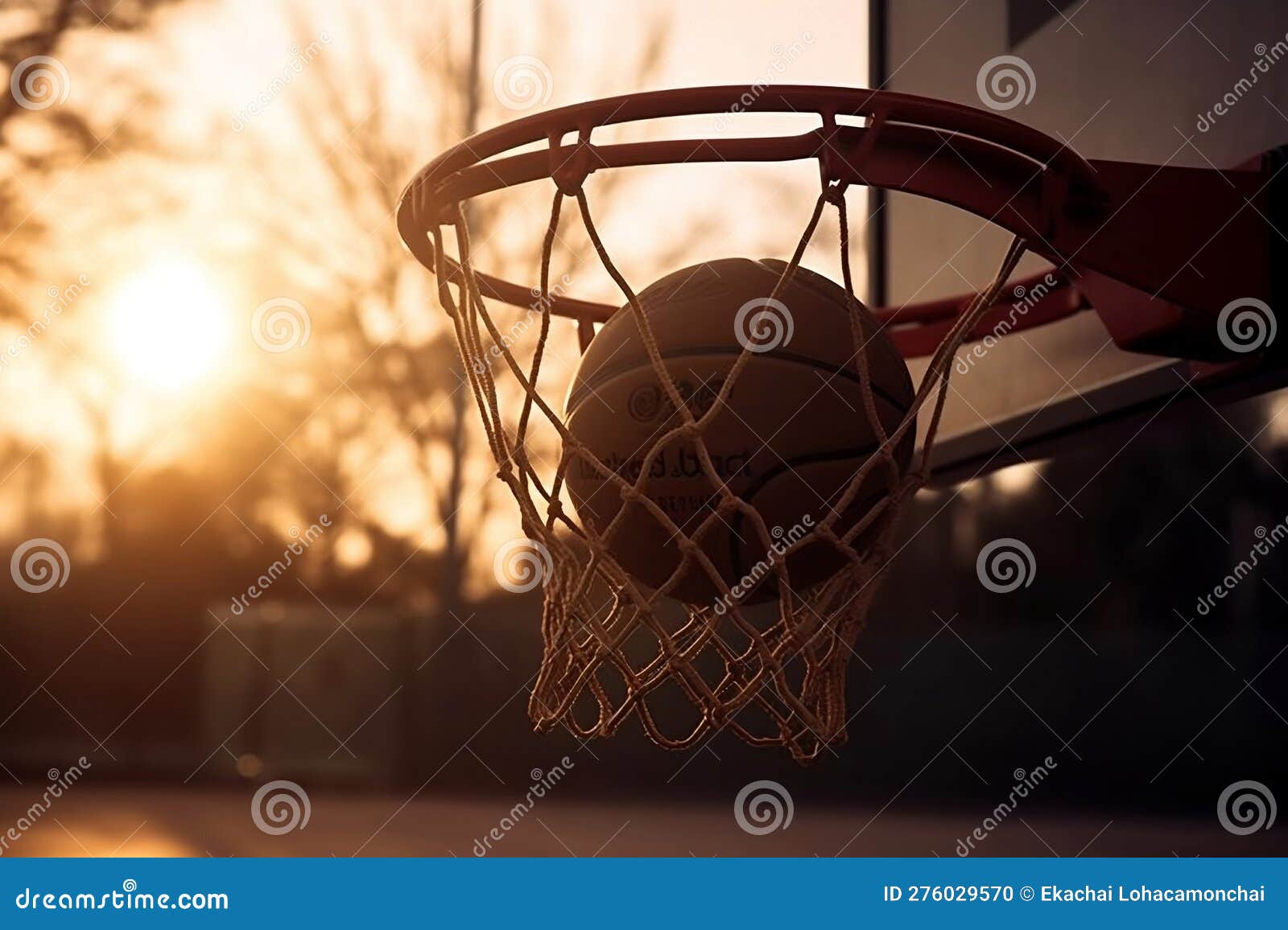 Sunset Basketball: Close-Up of a Basketball Hoop in Warm Evening Light ...