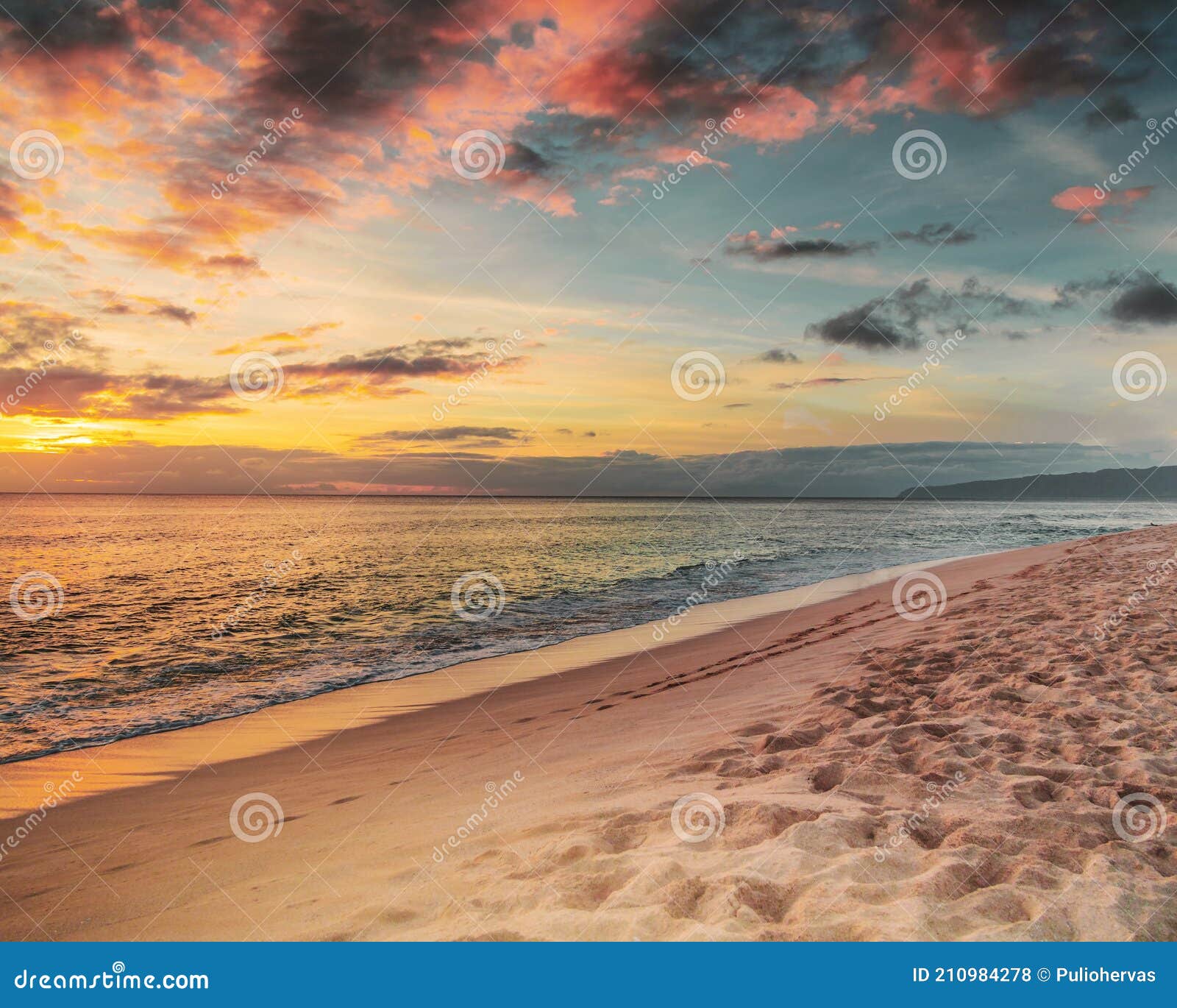 Sunset on the Beach with Heaven Stock Photo - Image of dawn, light ...