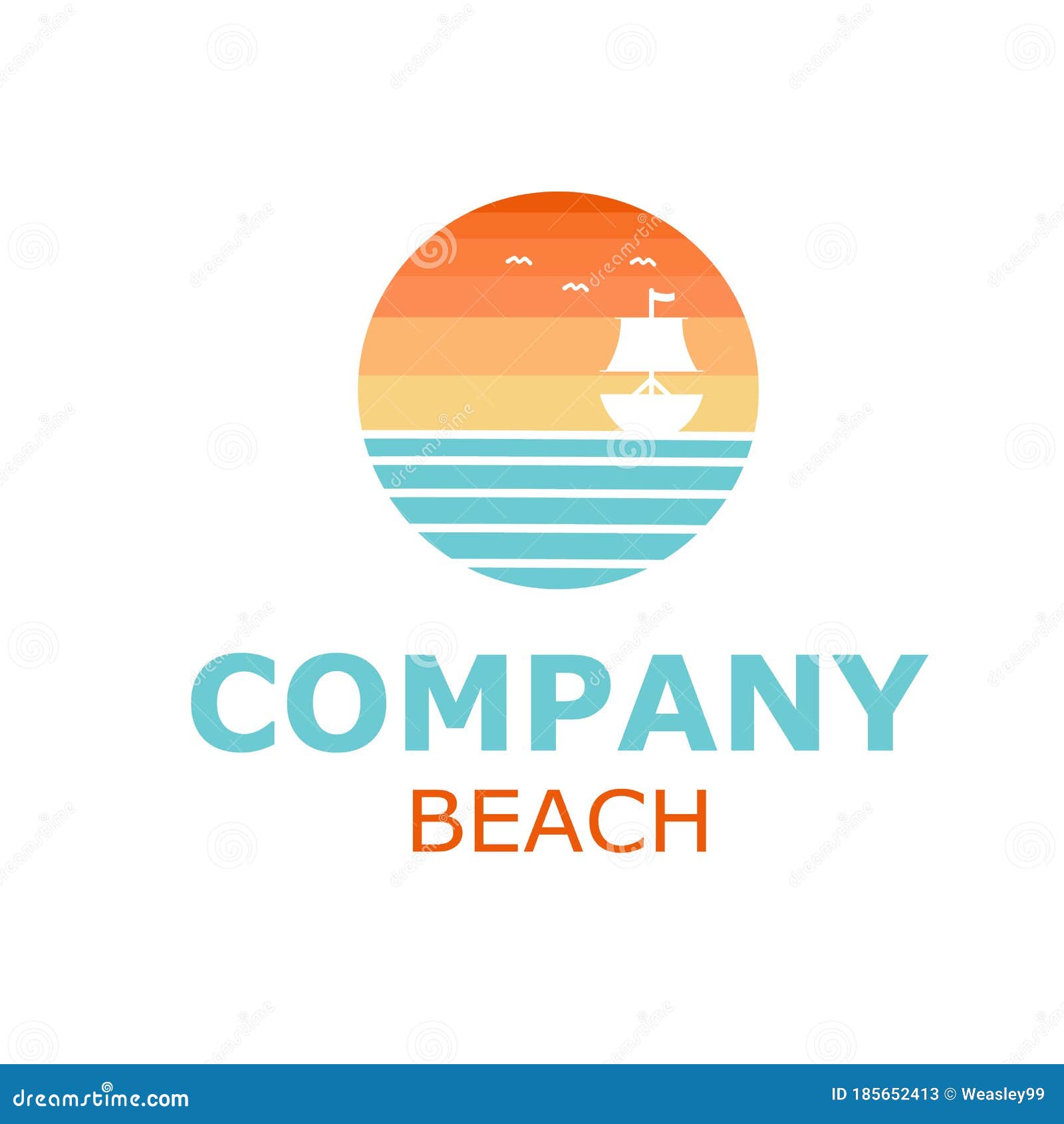Golden Sunset Beach with Boat Logo Design Inspiration Stock Vector ...
