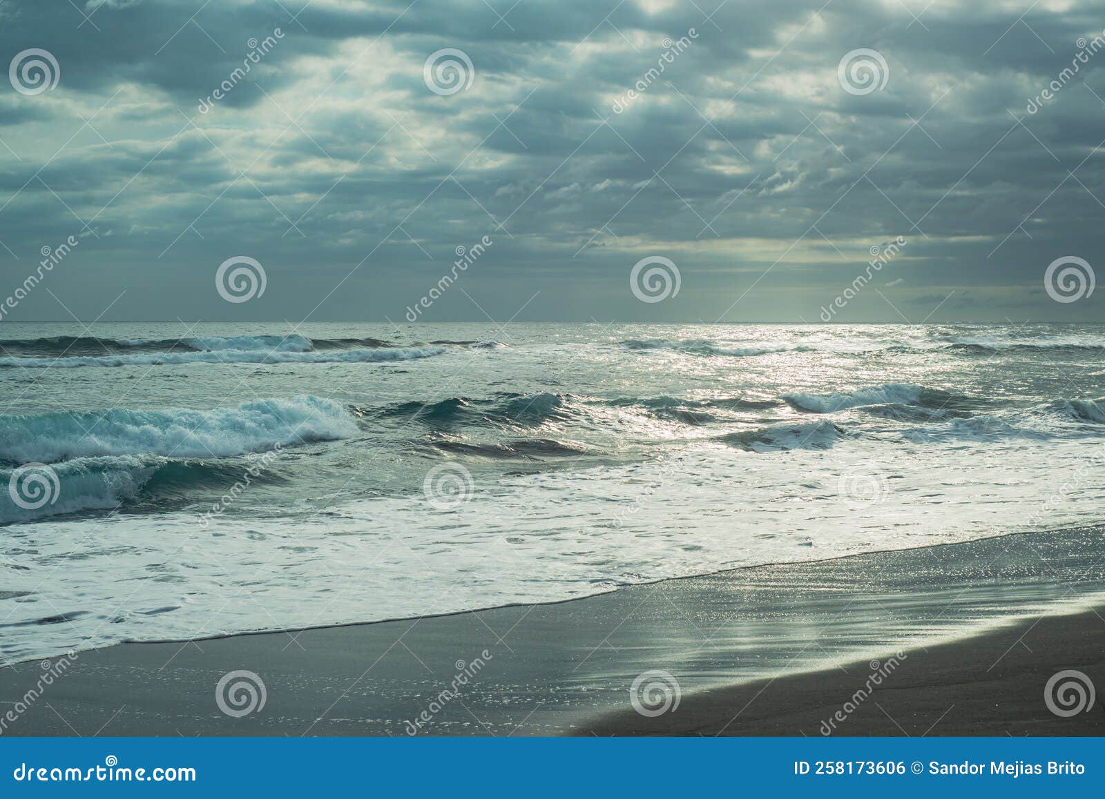 Sunset on the Beach with Cloudy Sky. Mexican Pacific Coast Stock Photo ...