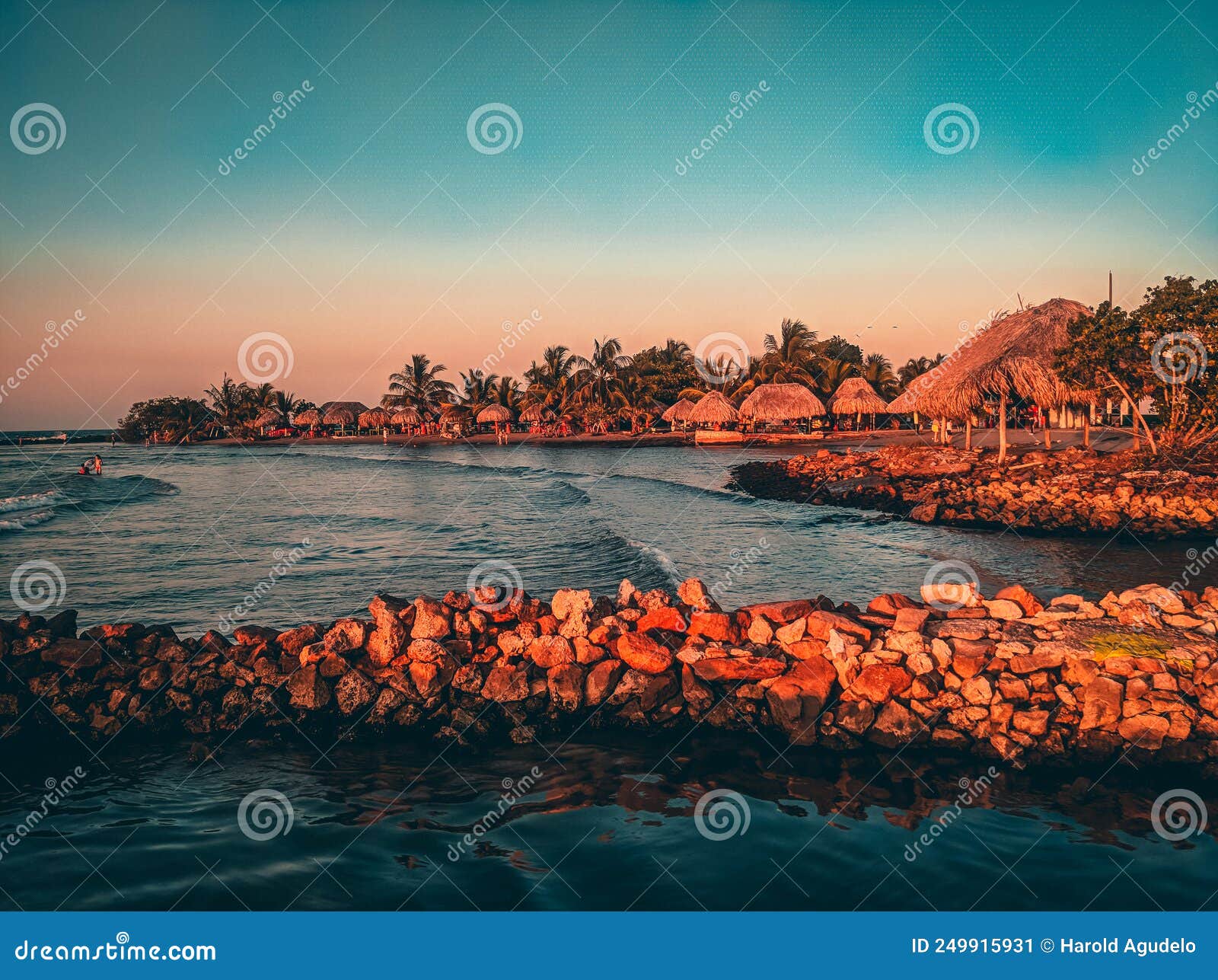 Sunset beach Colombia stock image. Image of shore, painting - 249915931