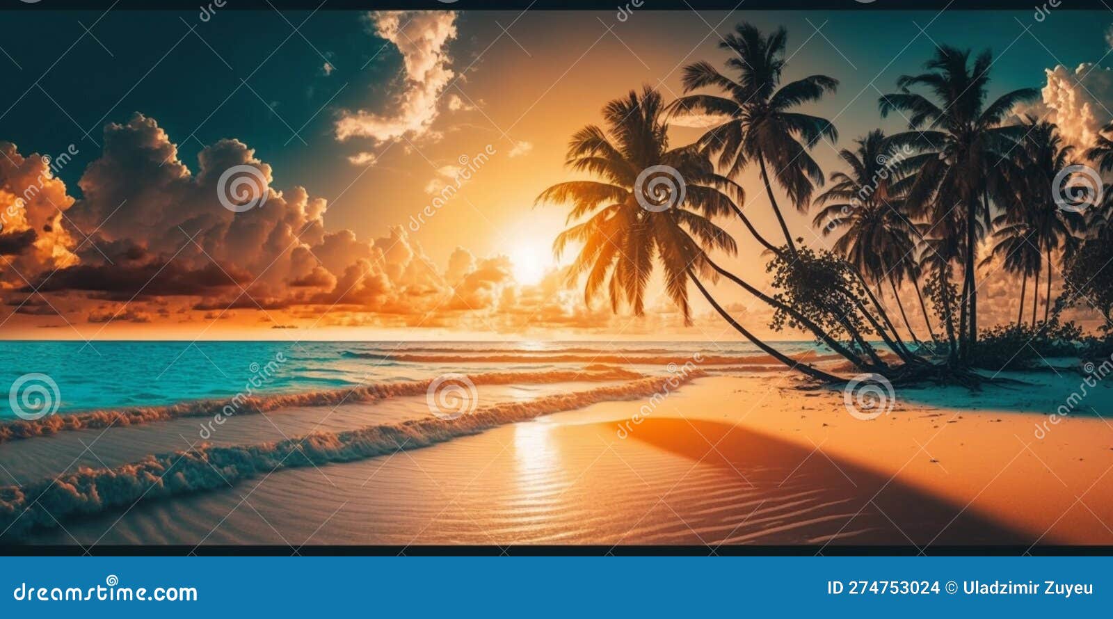 Sunset Beach. Created with Generative Ai Technology Stock Illustration ...