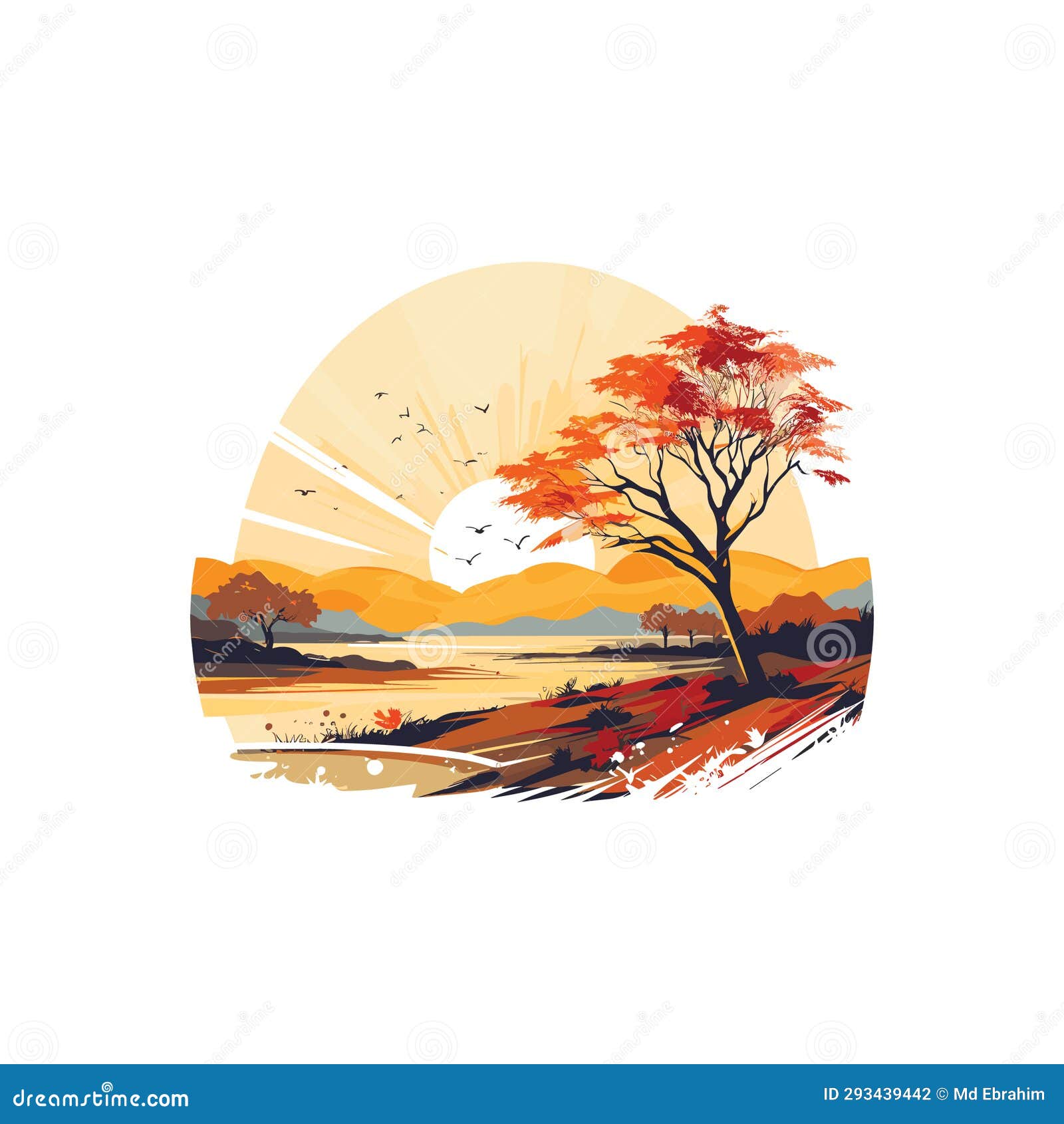 Sunset on the Beach in the Form of a Circle. Vector Illustration. Stock ...