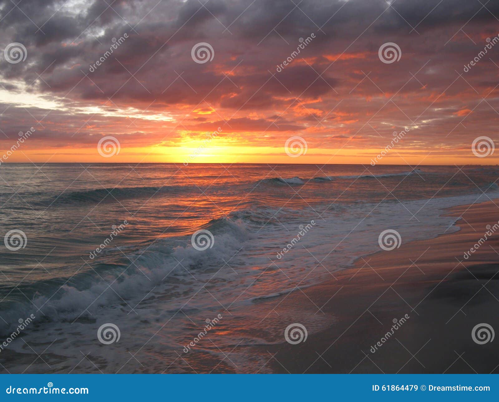 Sunset on Beach stock image. Image of water, waves, clouds - 61864479