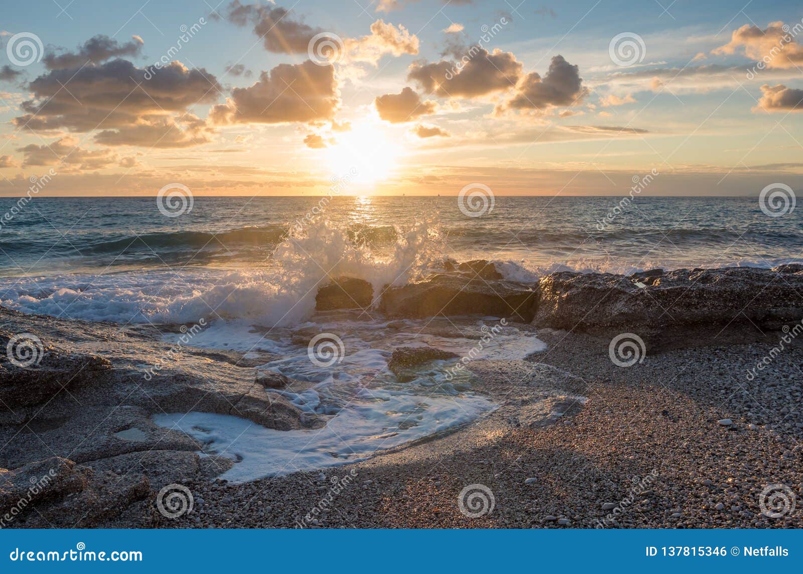 Sunset at the Beach in Greece Stock Photo - Image of morning, orange ...