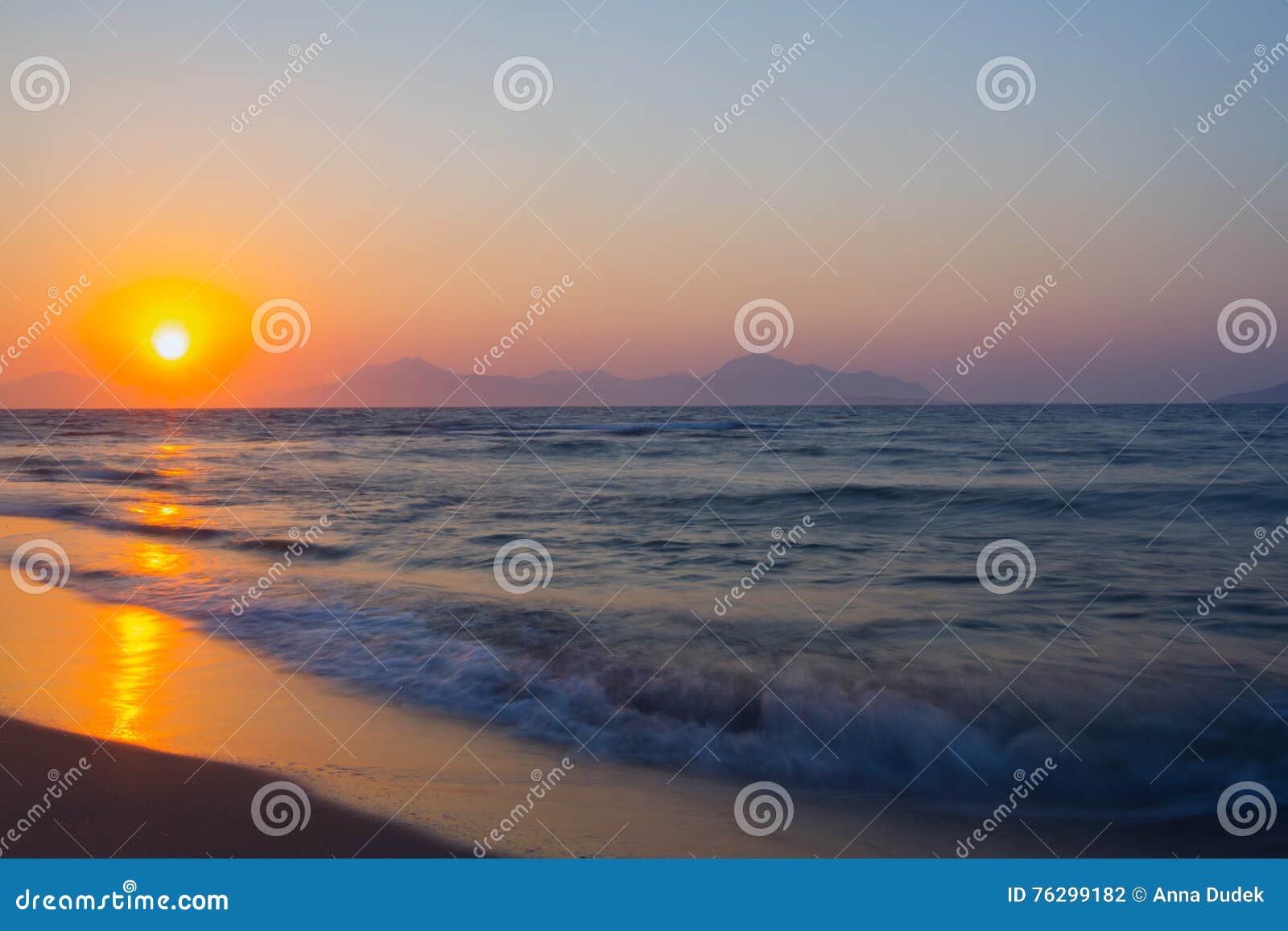 Sunset on a beach. Kos. stock photo. Image of eastern - 76299182