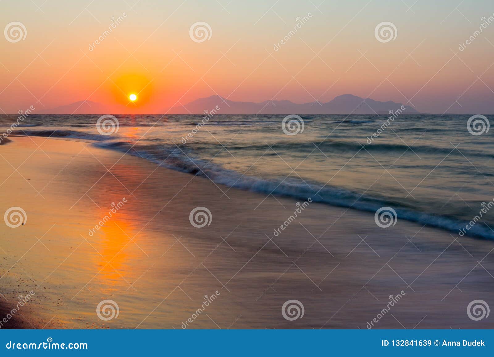 Sunset on a Beach. Kos, Greece Stock Image - Image of horizon, nature ...
