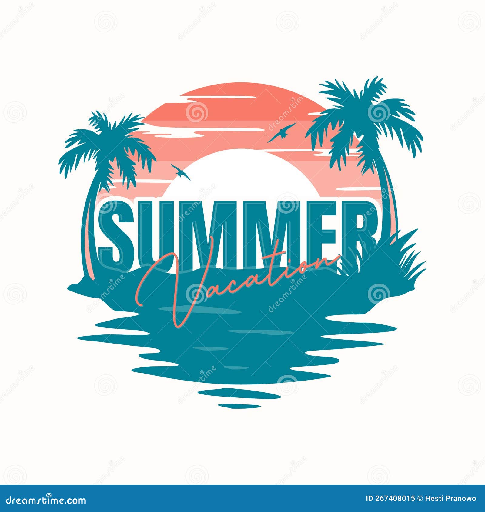 Sunset on the Beach with Letter Summer Vacation Stock Vector ...