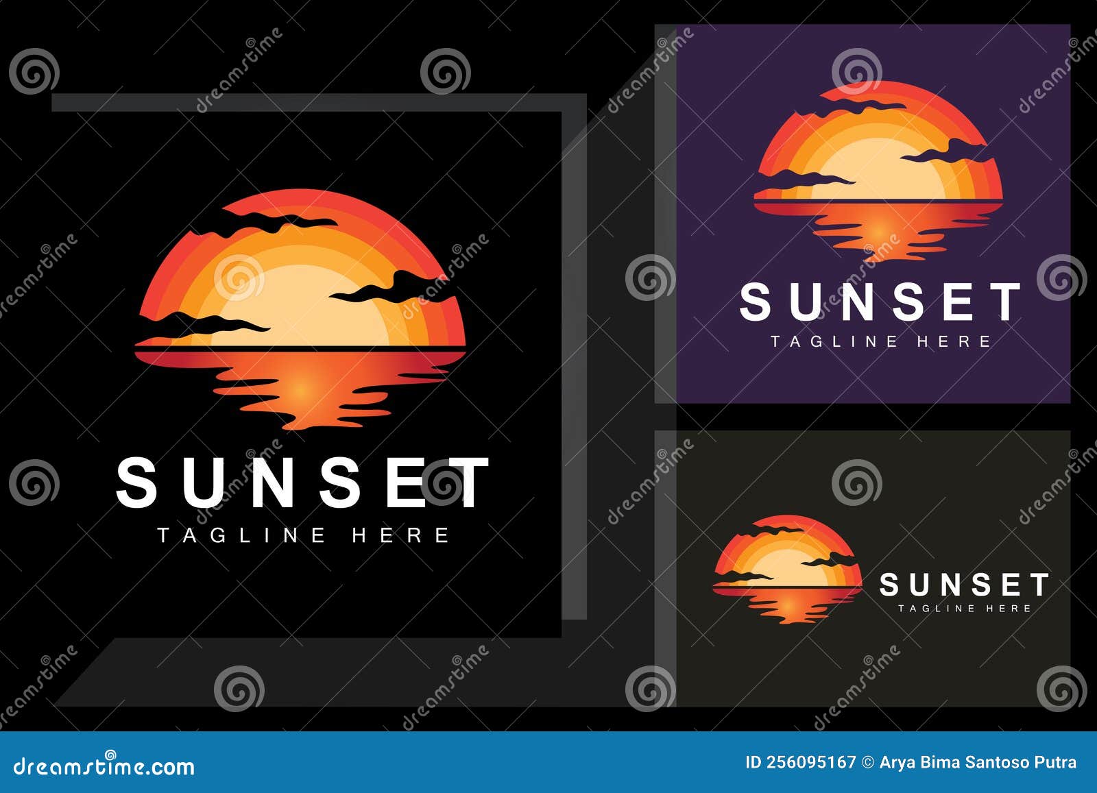 Sunset Beach Logo Design, Seascape Illustration, Red Day Vacation Spot ...