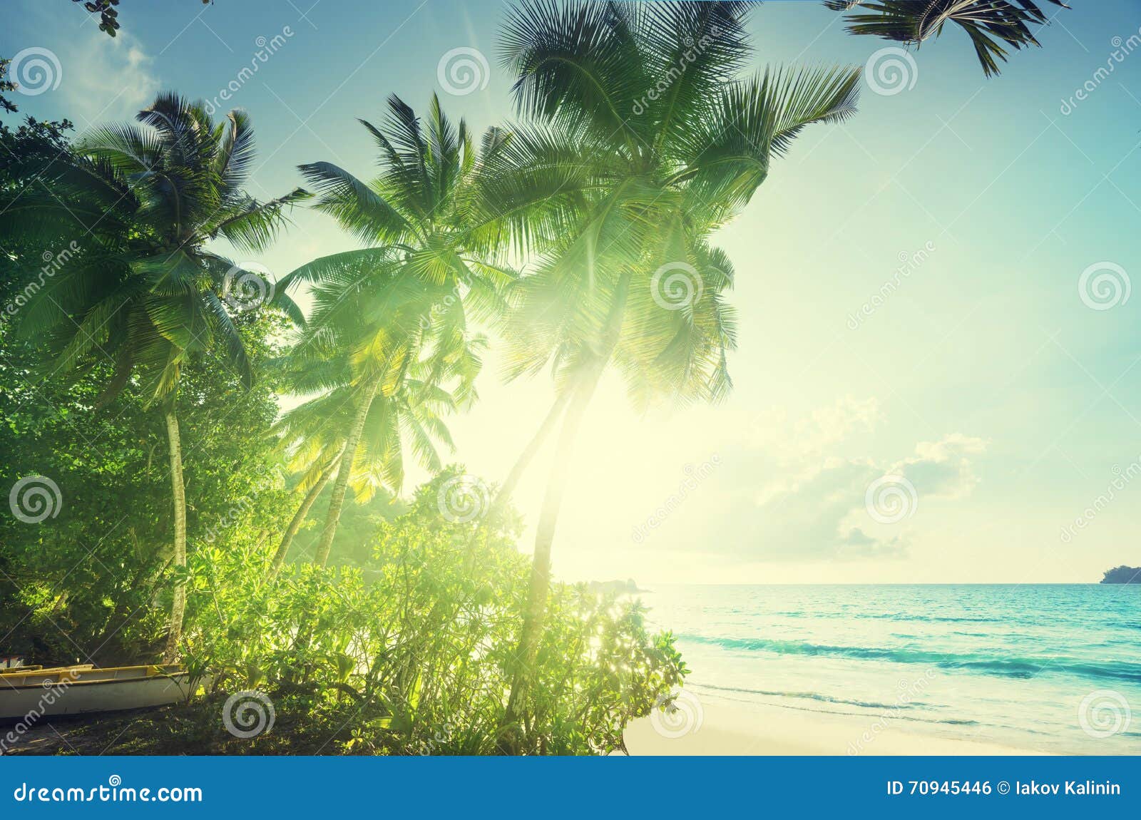Sunset on the Beach, Mahe Island Stock Photo - Image of cloud, rock ...