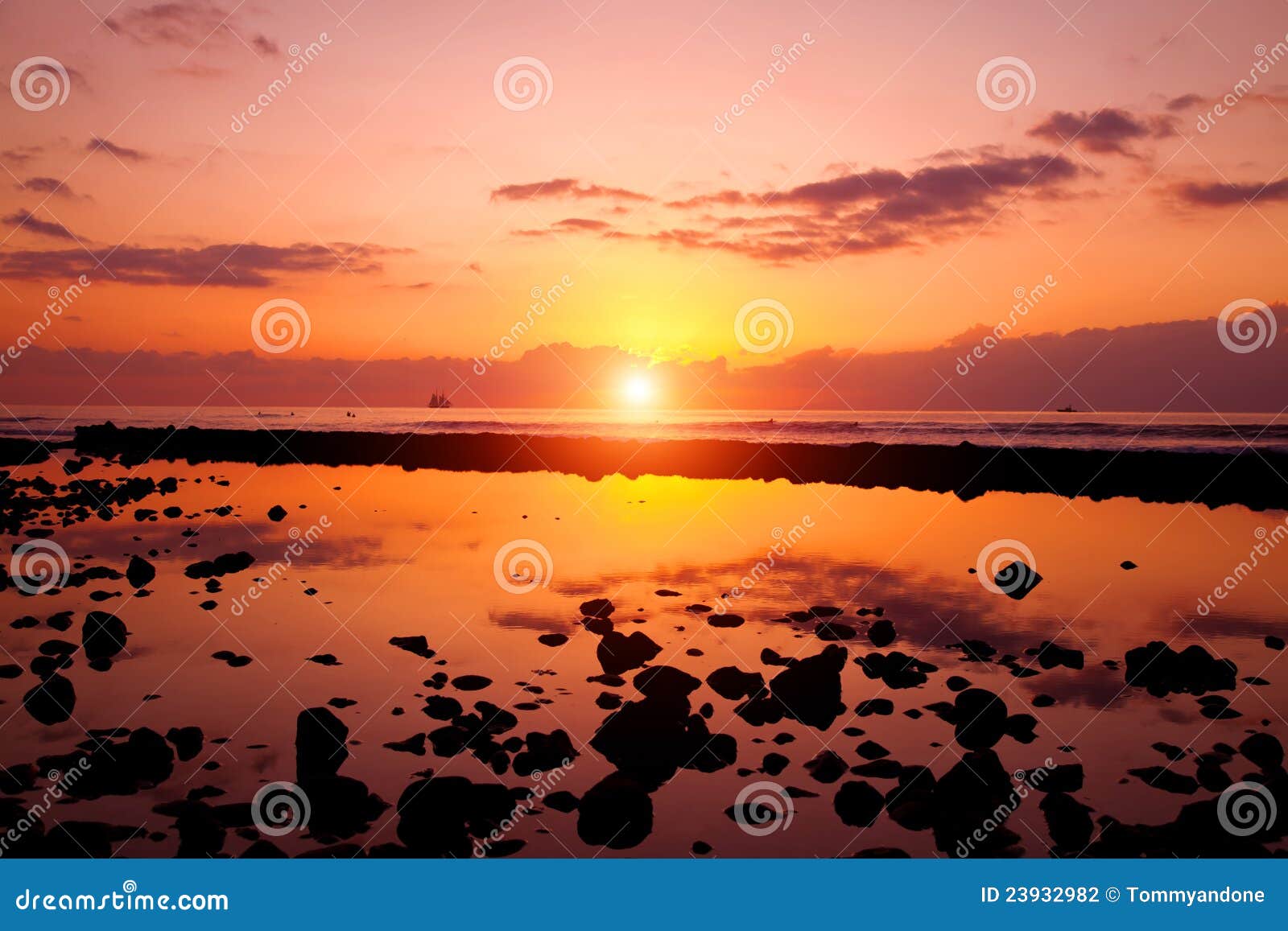 Sunset beach and rocks stock photo. Image of season, light - 23932982