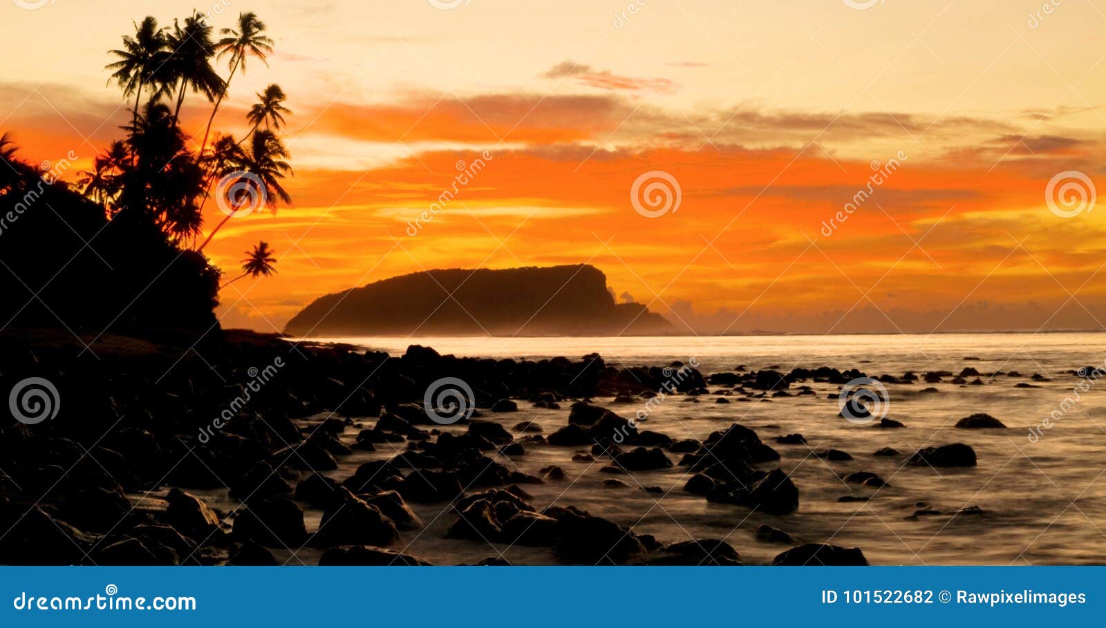 Sunset at a beach in Samoa stock photo. Image of destinations - 101522682