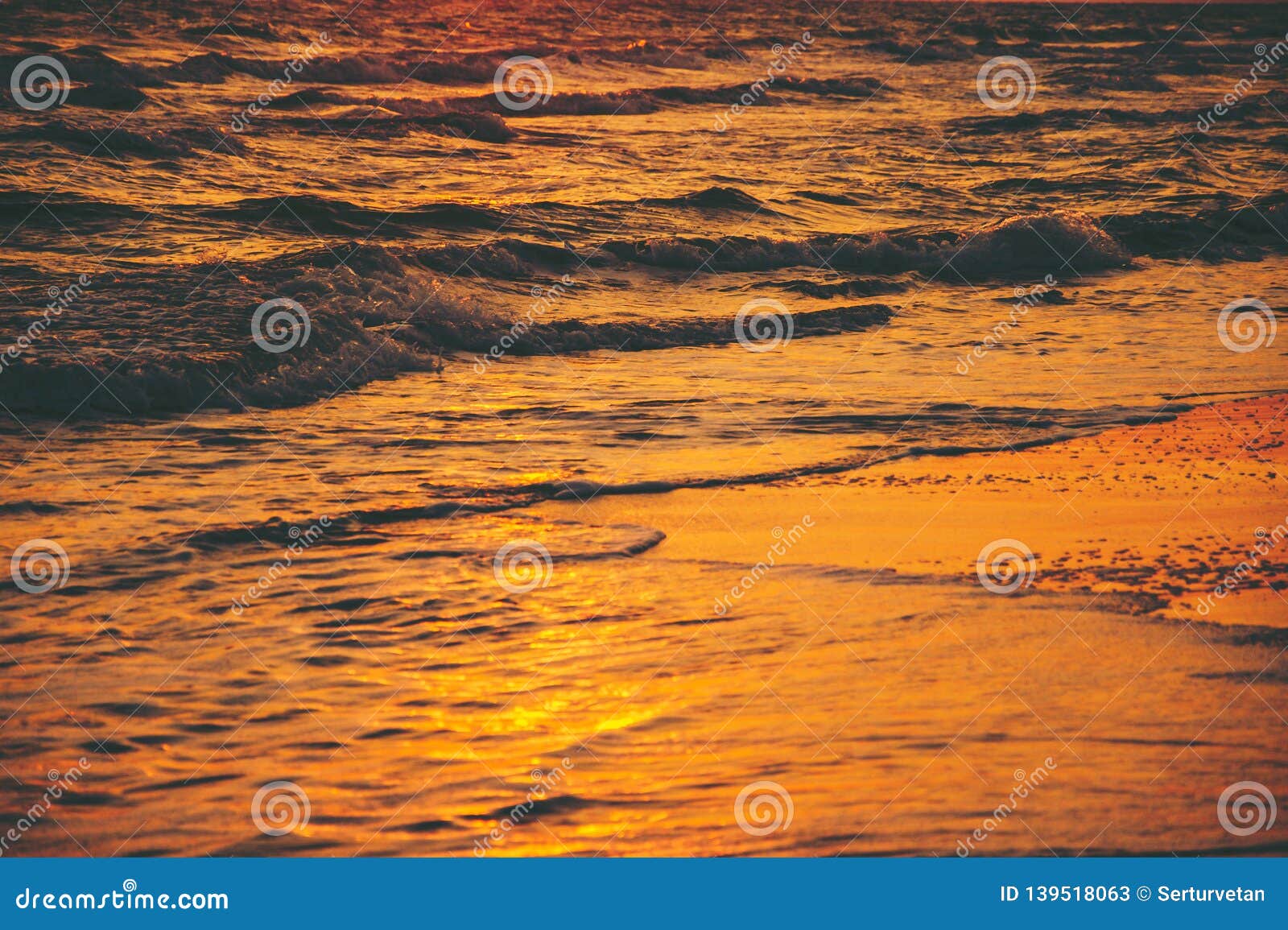 Sunset on the Beach, Sunlight on the Waves. Adana, Turkey Stock Image ...