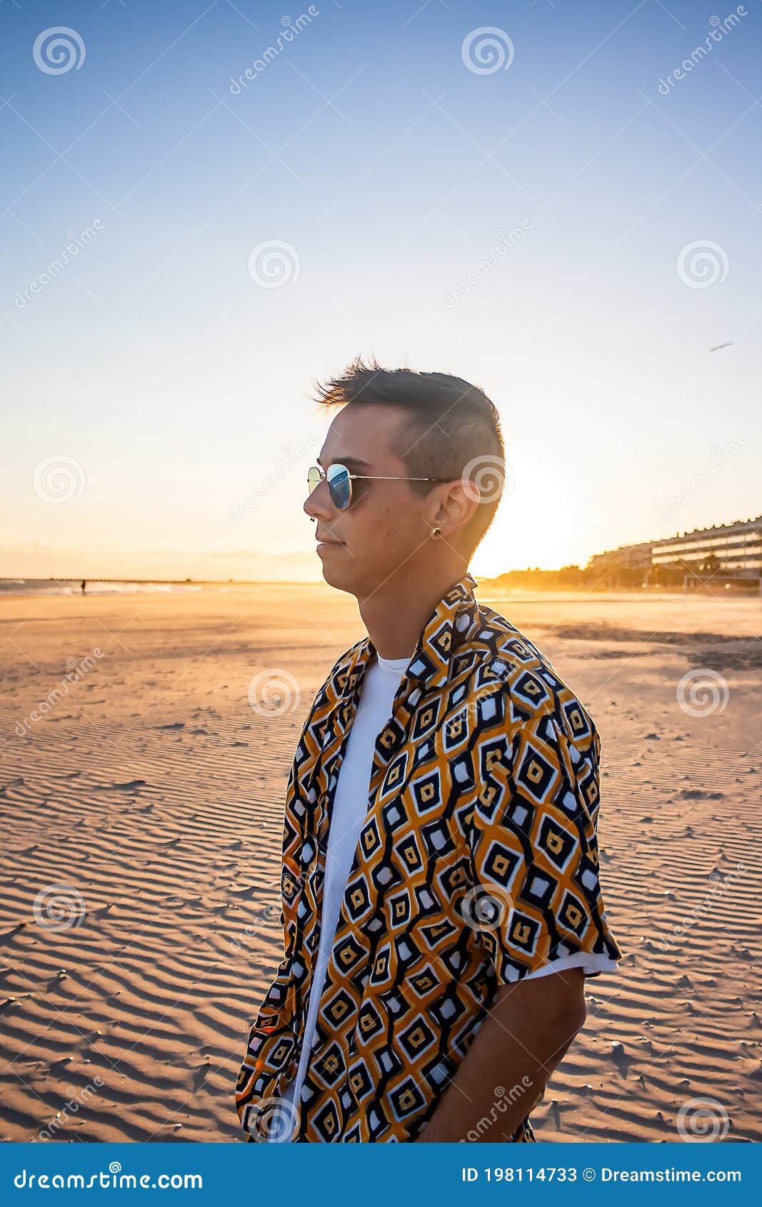 Man Side Portrait on a Sunset at the Beach Stock Image - Image of haze ...