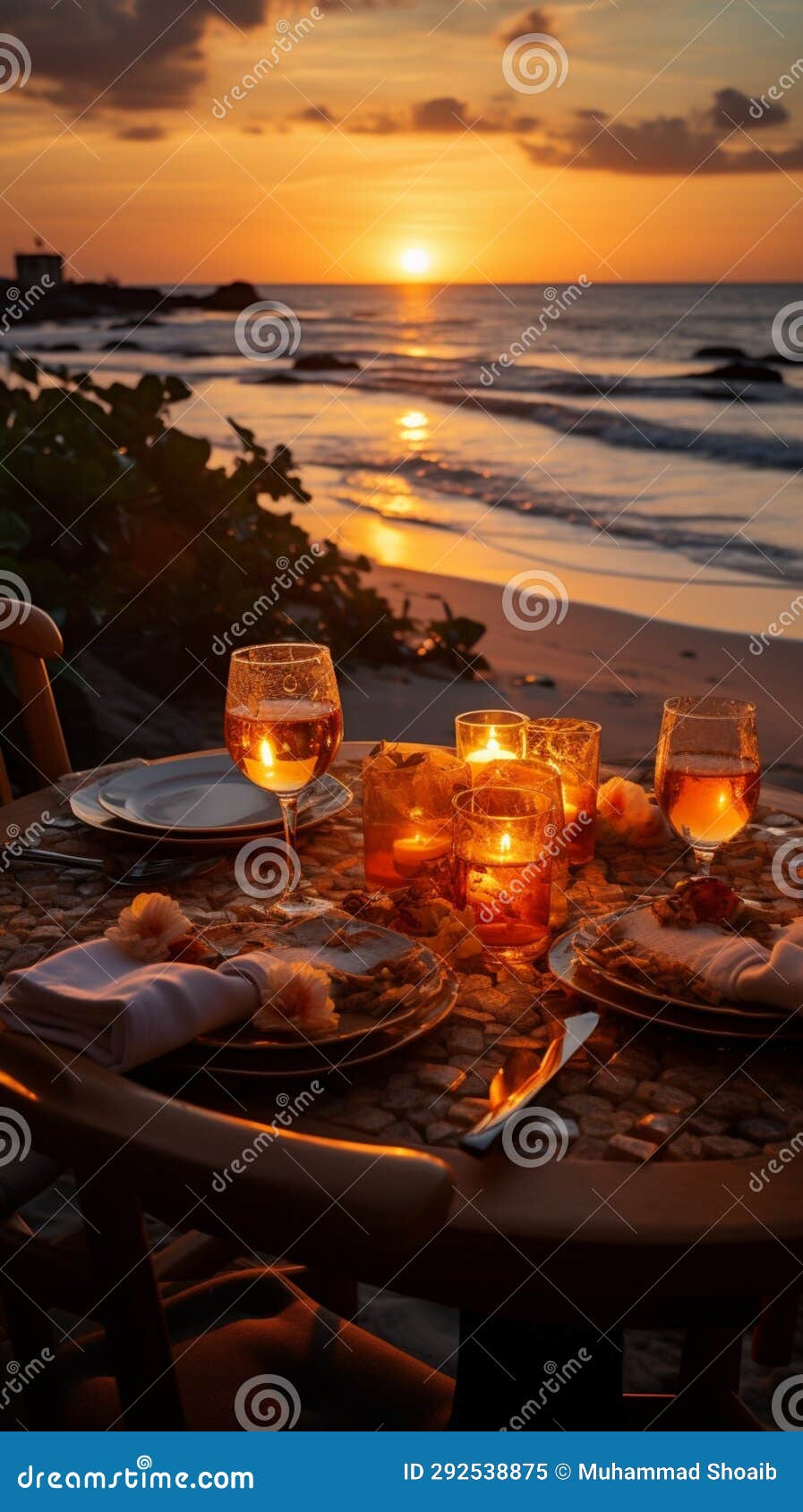 Sunset Beachside Dinner a Romantic Setup Stock Illustration - Illustration of view, andriod ...