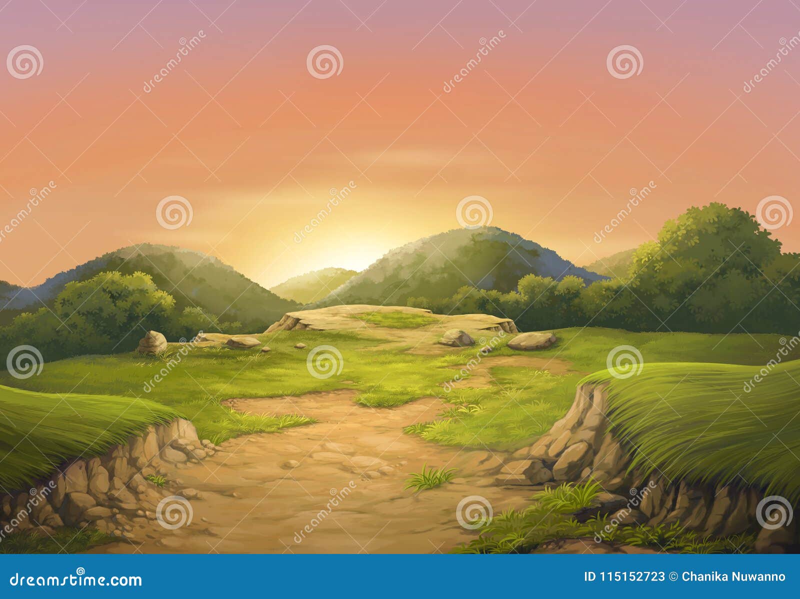 Sunset on the Beautiful Cliffs. Stock Illustration - Illustration of ...