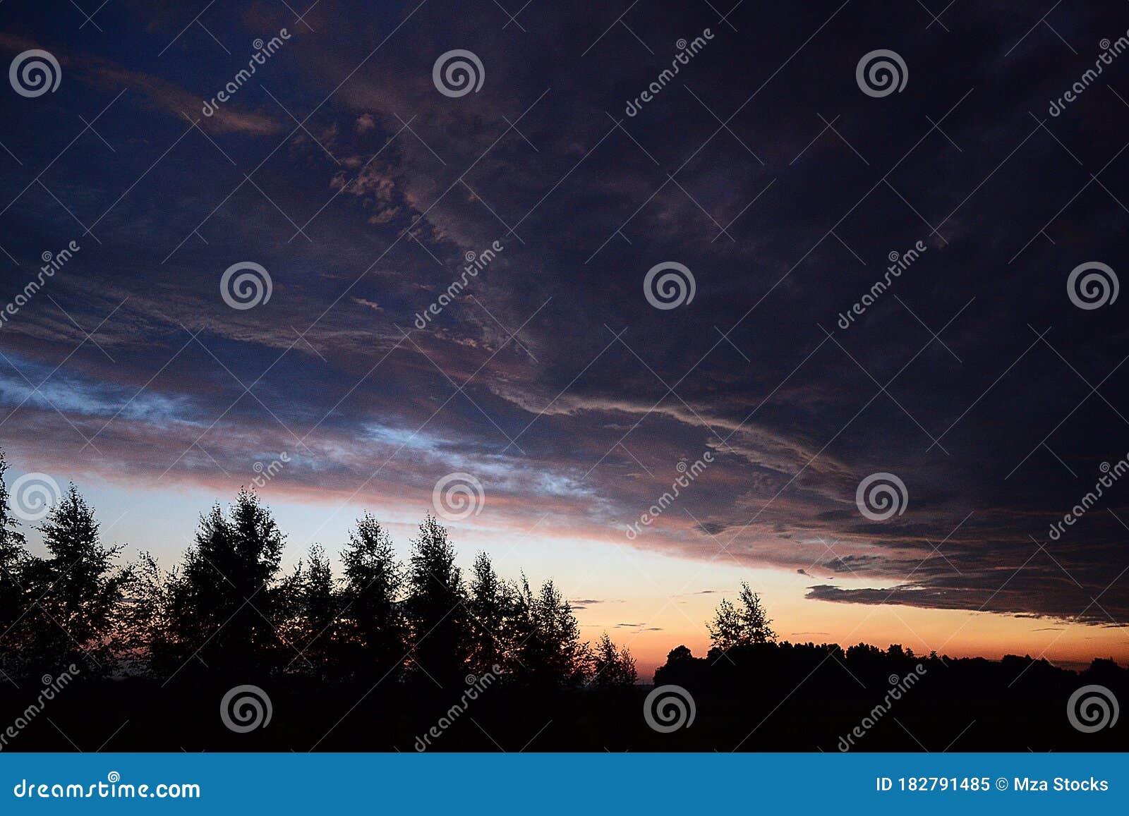 Sunset with Beautiful Cloudy Sky and Treeline Stock Image - Image of ...