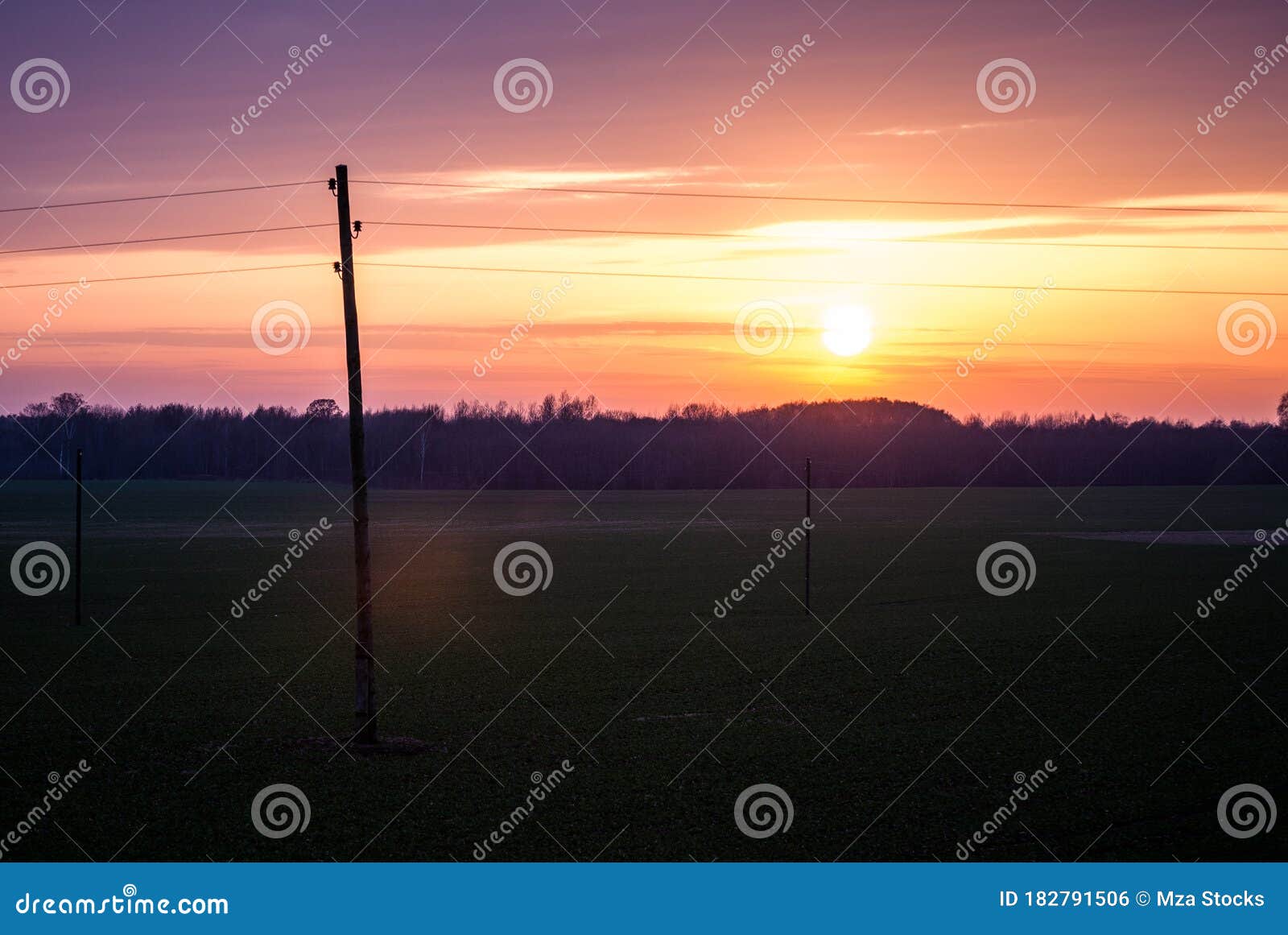 Sunset with Beautiful Cloudy Sky and Treeline Stock Photo - Image of ...