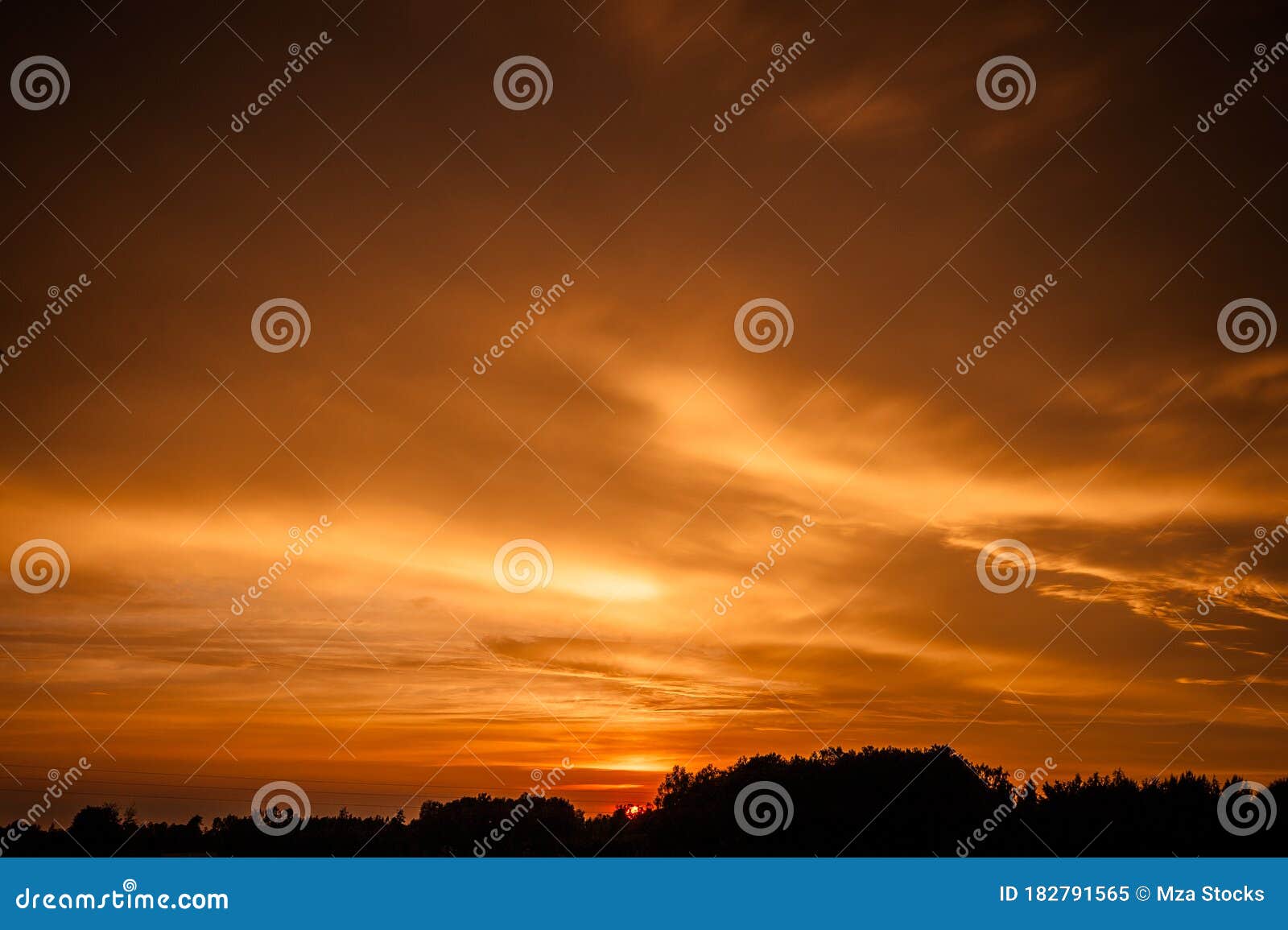 Sunset with Beautiful Cloudy Sky and Treeline Stock Image - Image of ...