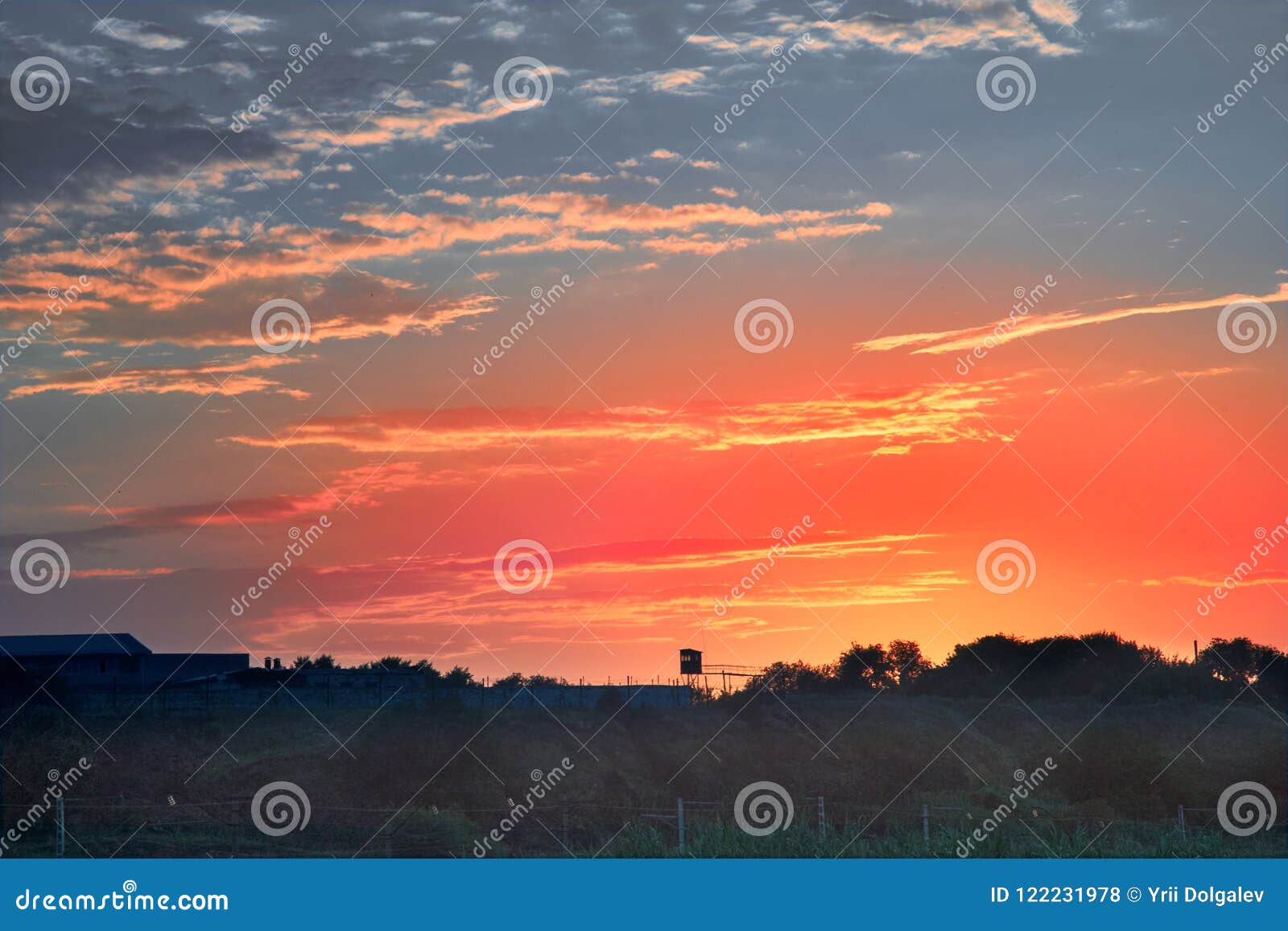 Security tower at sunset stock photo. Image of bright - 122231978