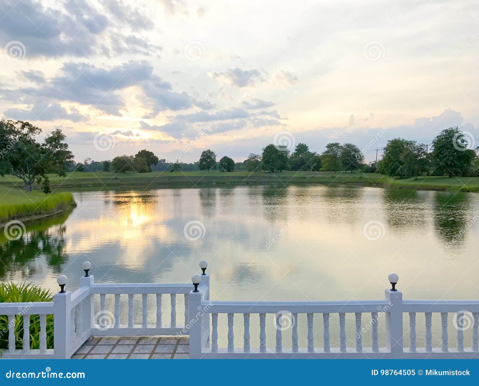 Sunset and Beautiful Sky at the Pond Nature. Stock Image - Image of ...