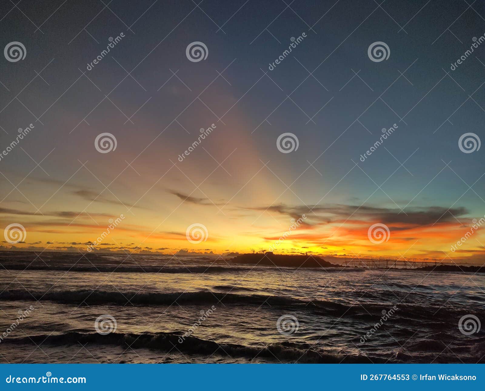 Sunset with Beautiful Spotlight on the Beach Stock Image - Image of ...