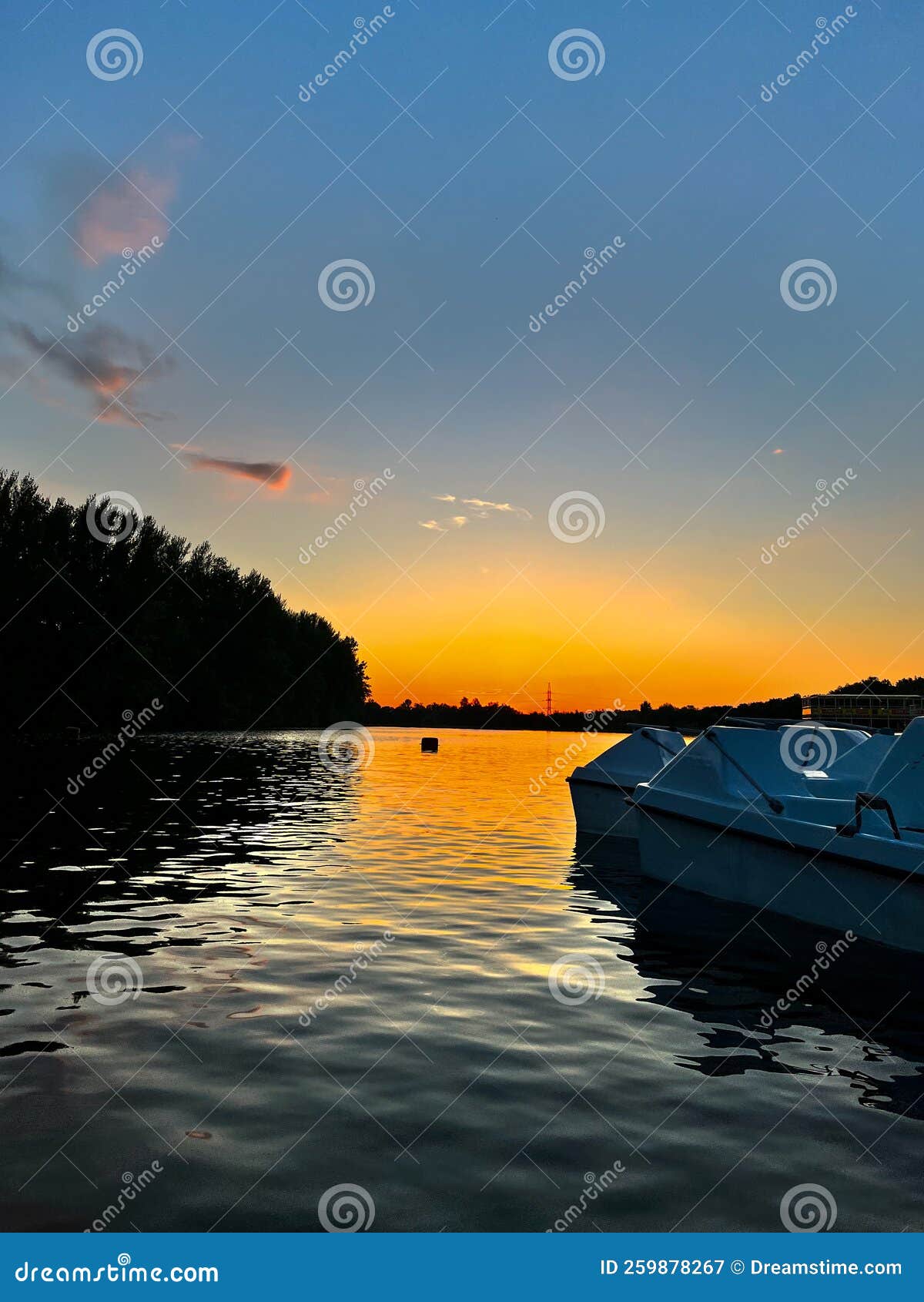 Sunset stock image. Image of river, sunset, boat, nature - 259878267